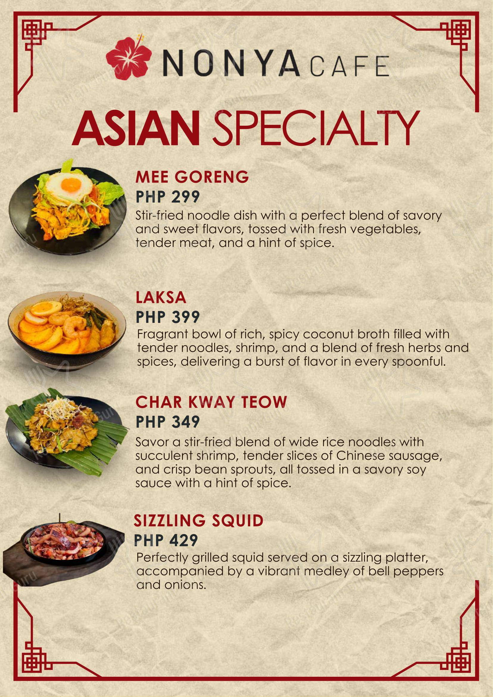 Carta de Nonya Cafe, Makati