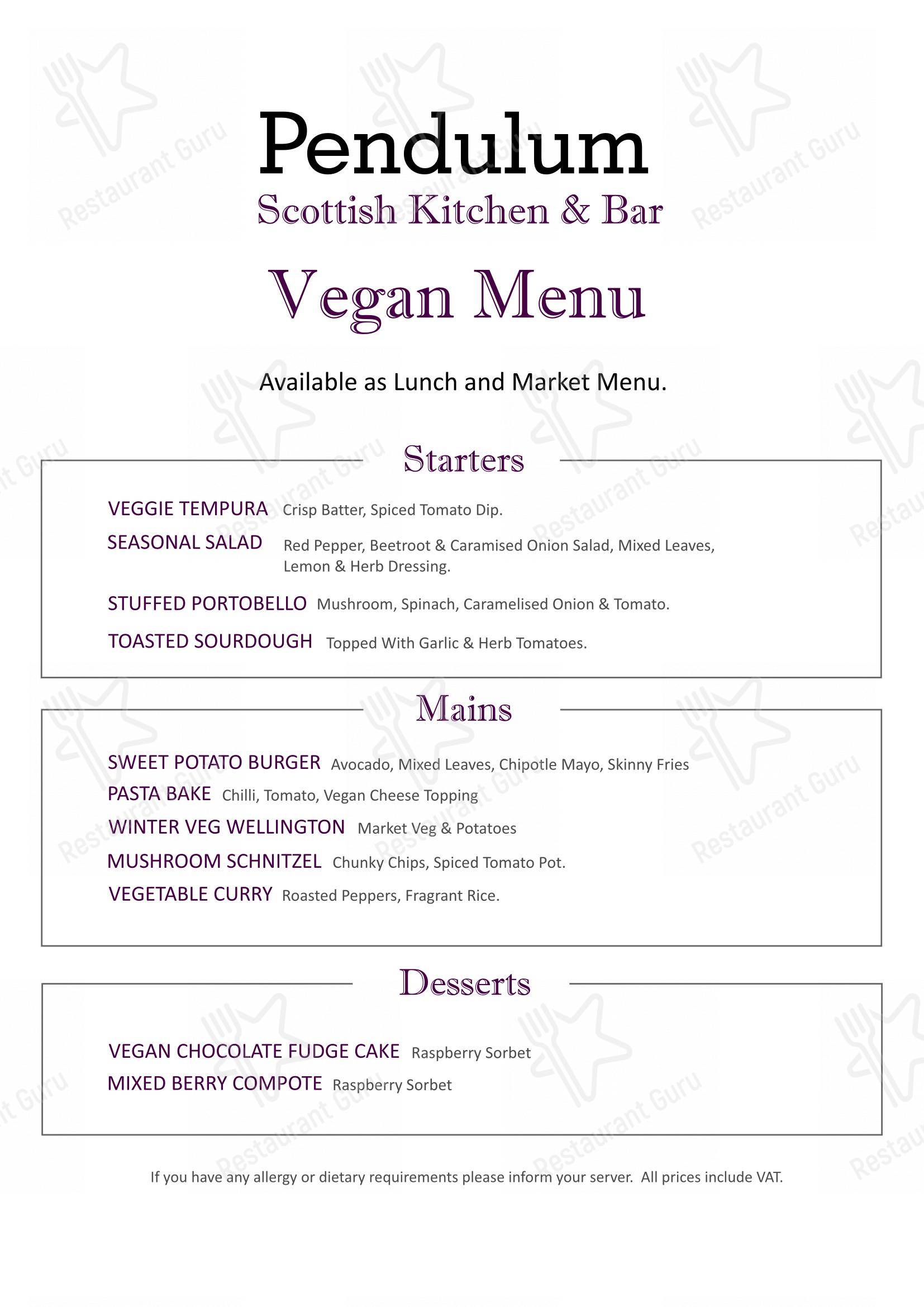 Menu at Pendulum Bar & Grill, Paisley