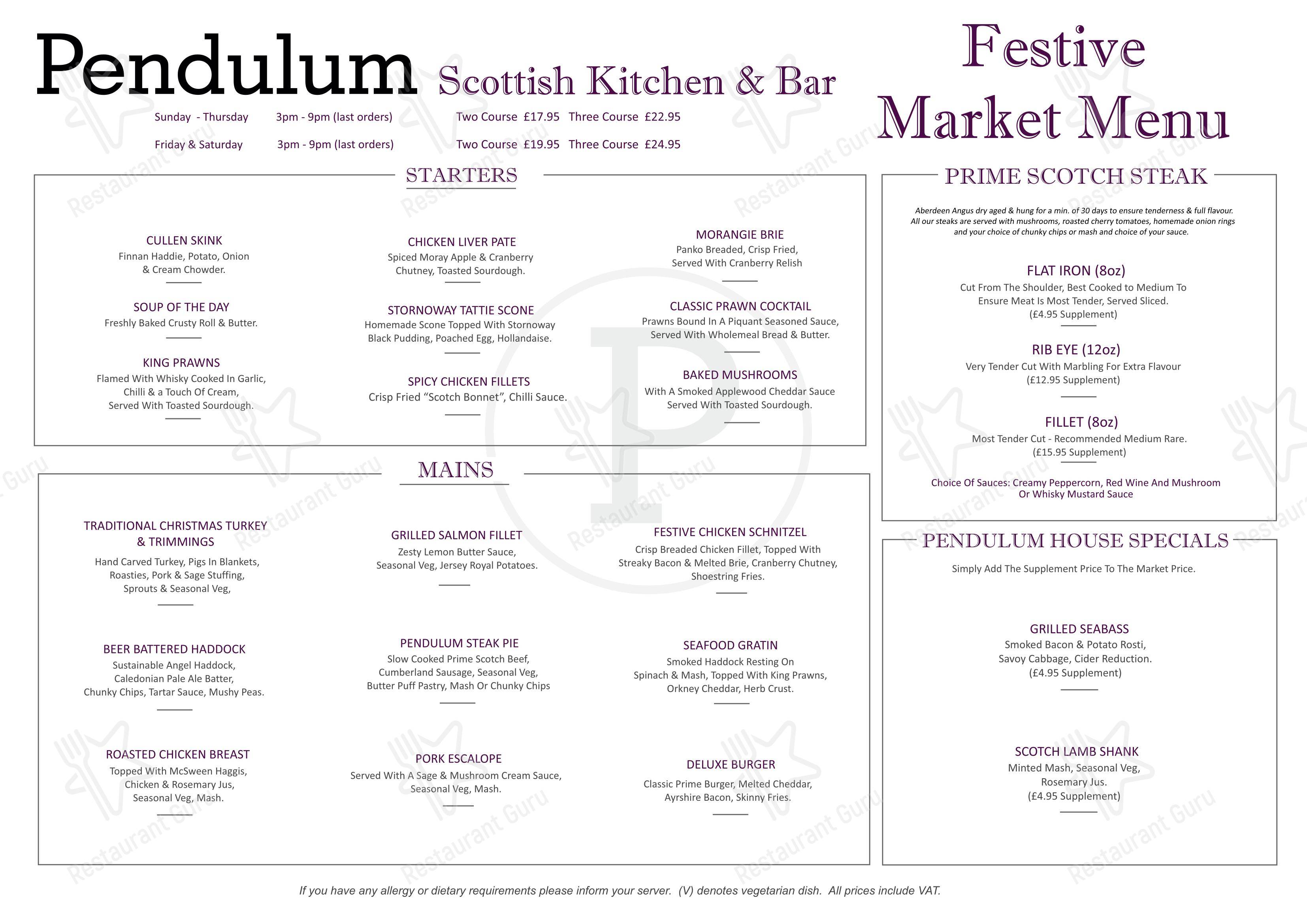 Menu at Pendulum Bar & Grill, Paisley