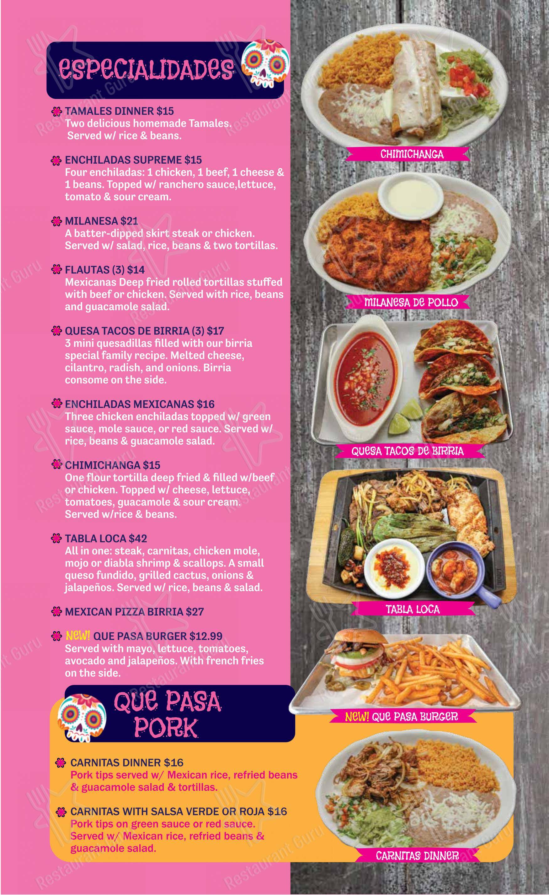 Menu at Que Pasa Mex - Destin restaurant, Destin