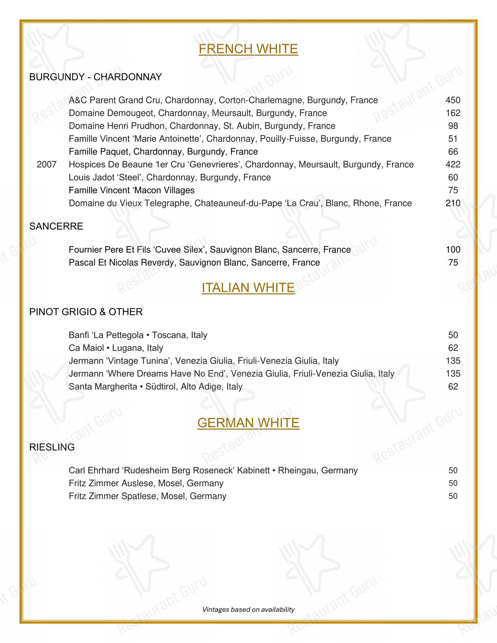 Menu at Ray's on the River steakhouse, Sandy Springs