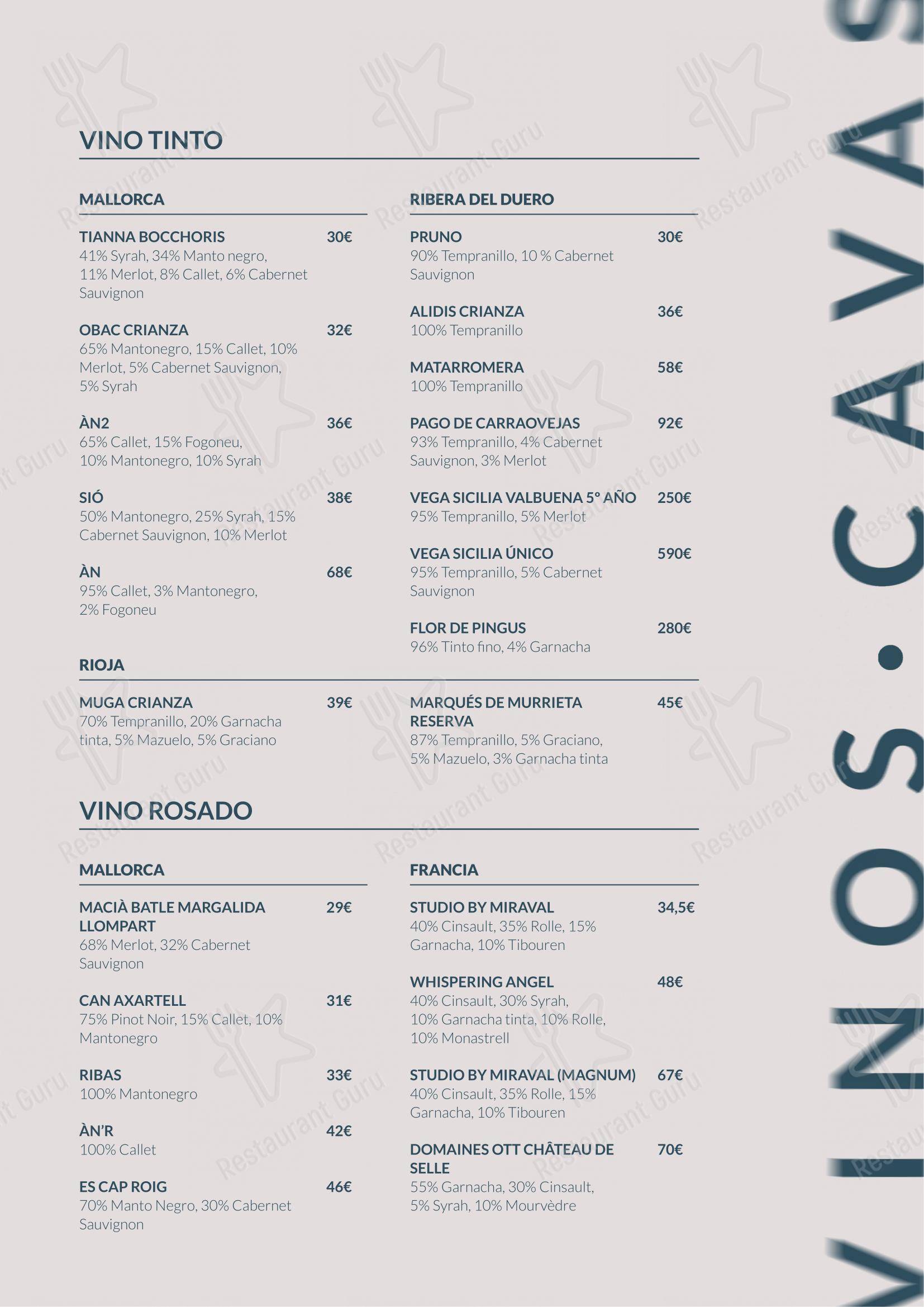Menu at Restaurant Illeta, Es Camp de Mar