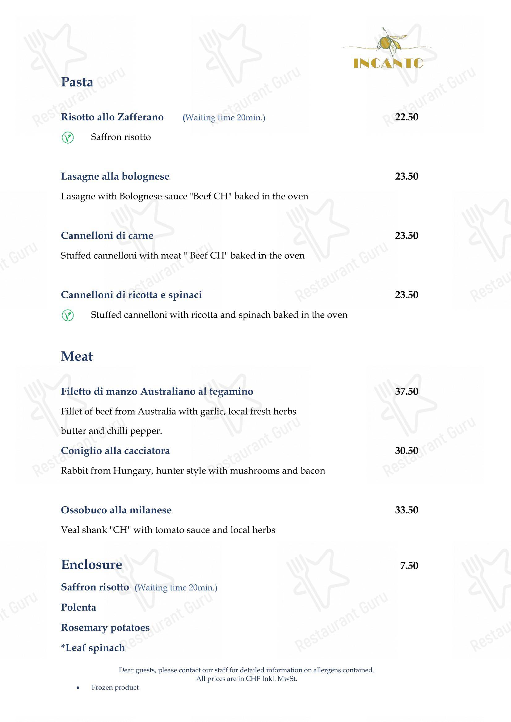 Speisekarte von Ristorante Pinseria INCANTO, Olten