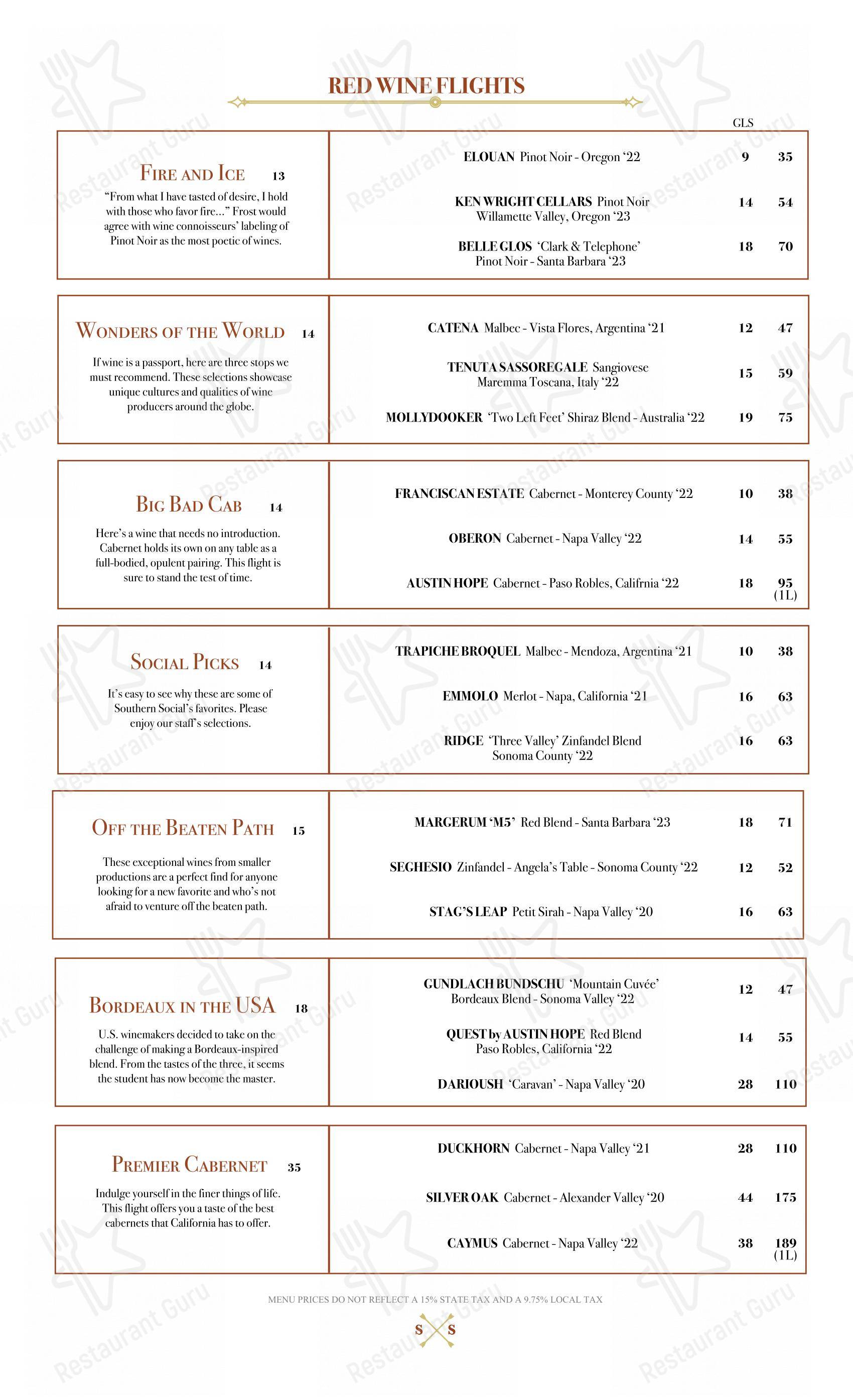 Menu at Southern Social pub & bar, Germantown, S Germantown Rd