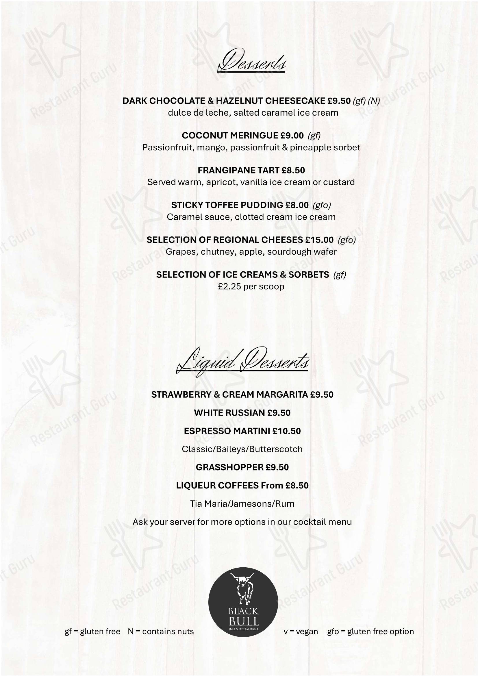 Menu at The Black Bull Inn & Restaurant, Blackburn, Old Langho Rd