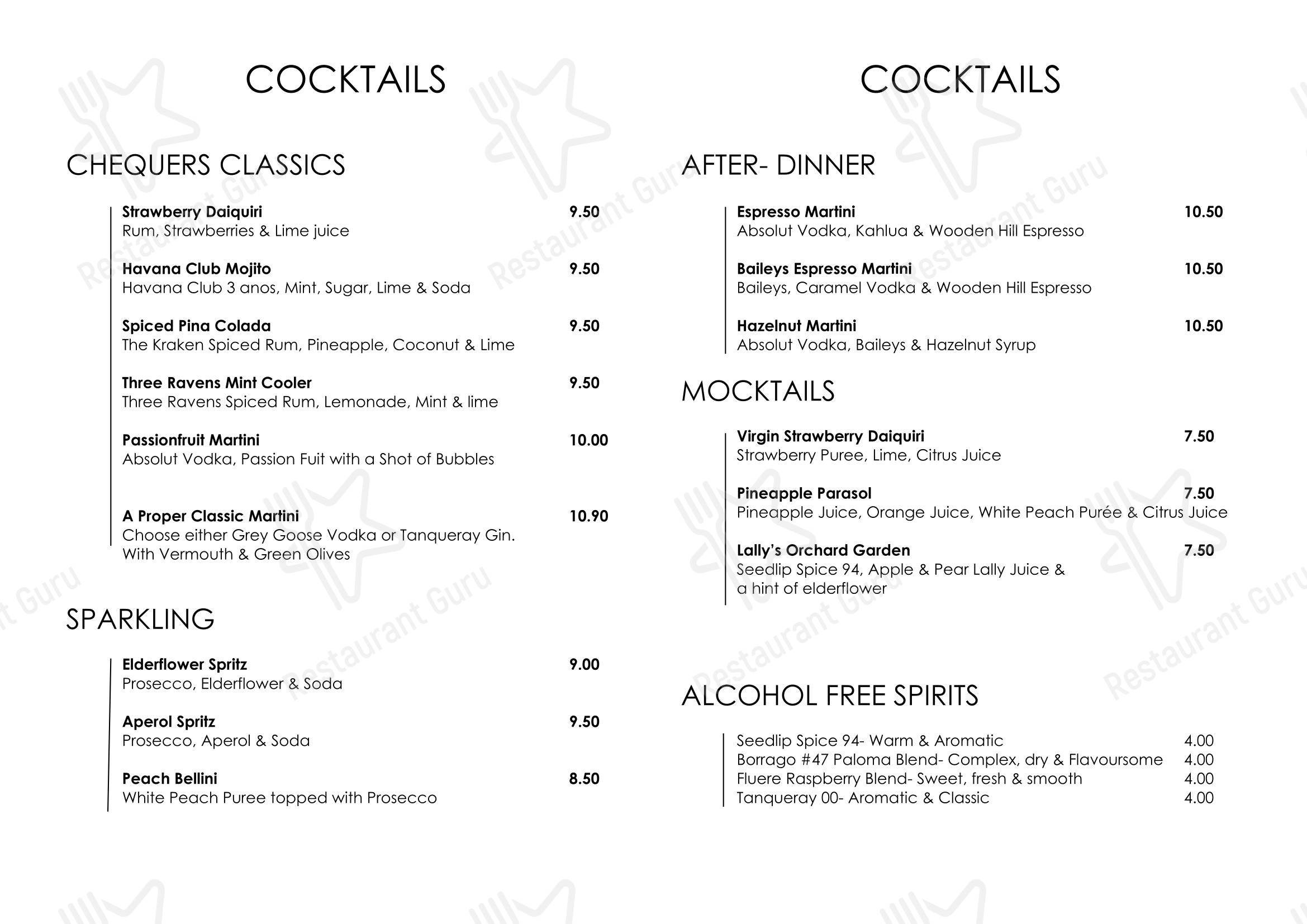 Menu at The Chequers pub & bar, Westoning, Park Rd