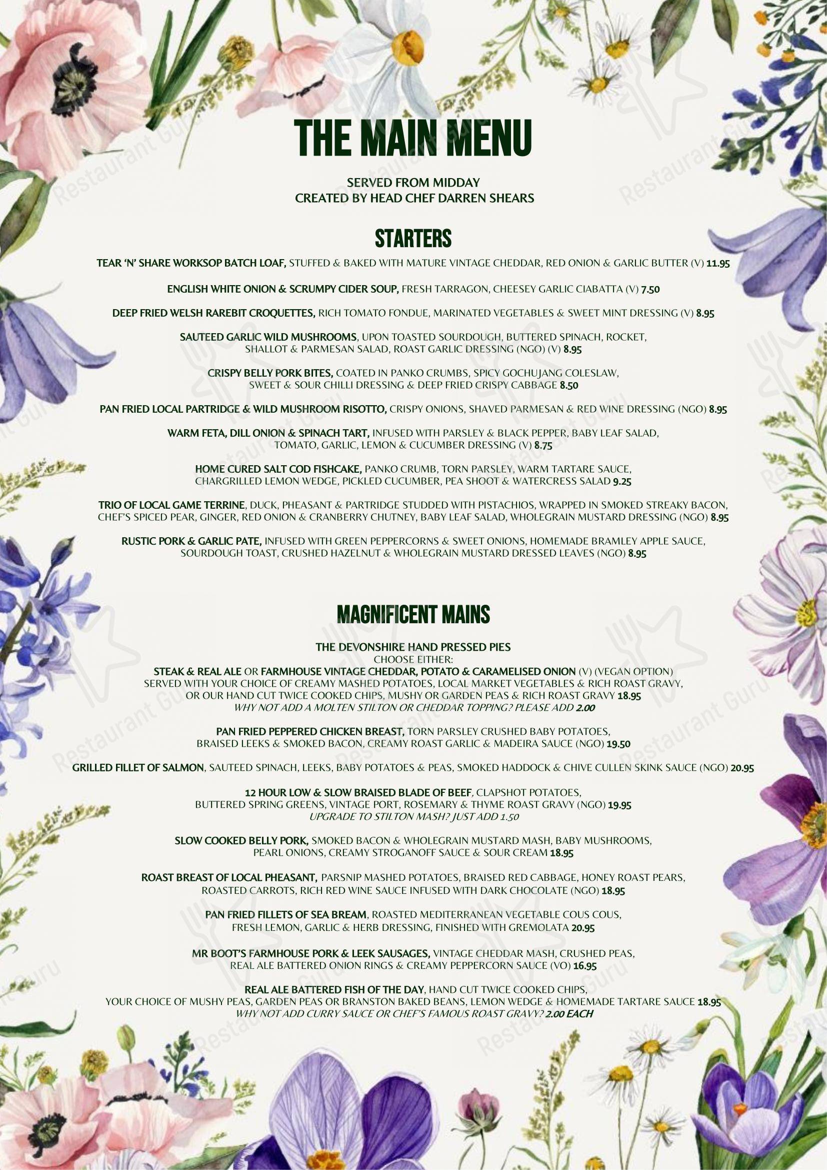Menu at The Devonshire pub & bar, Nether Langwith, Rectory Rd