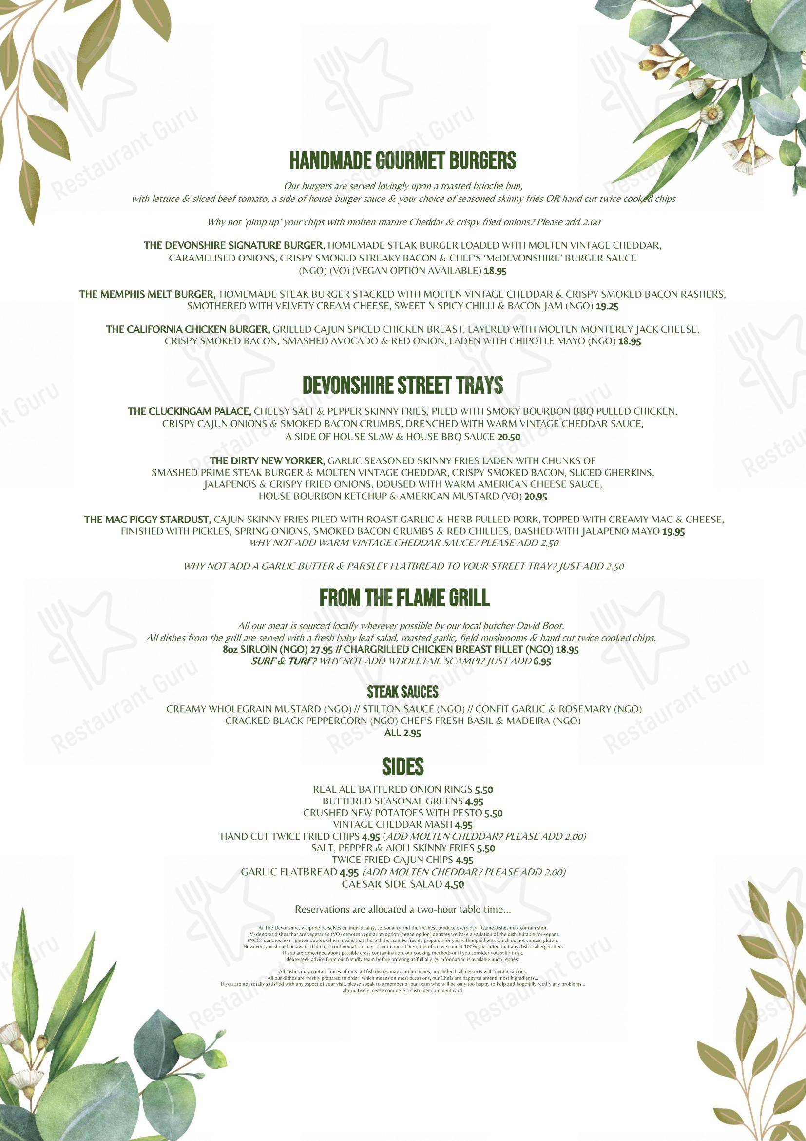 Menu at The Devonshire pub & bar, Nether Langwith, Rectory Rd