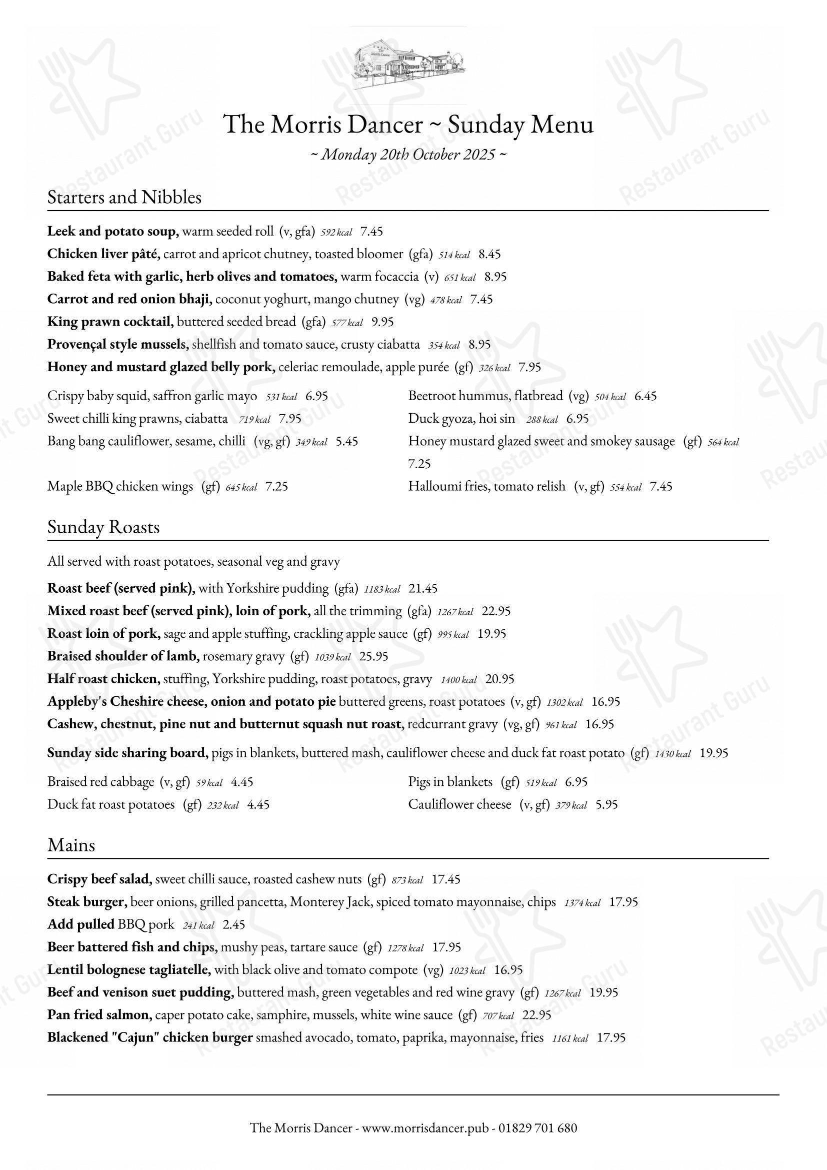 Menu at The Morris Dancer pub & bar, Kelsall