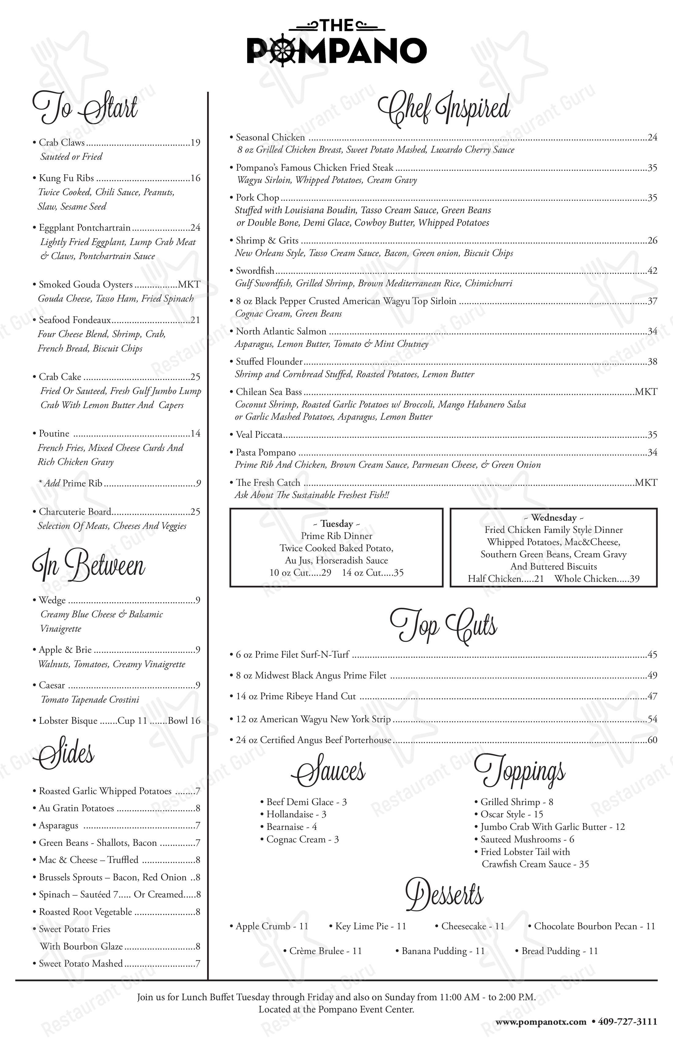 Menu at The Pompano pub & bar, Port Neches