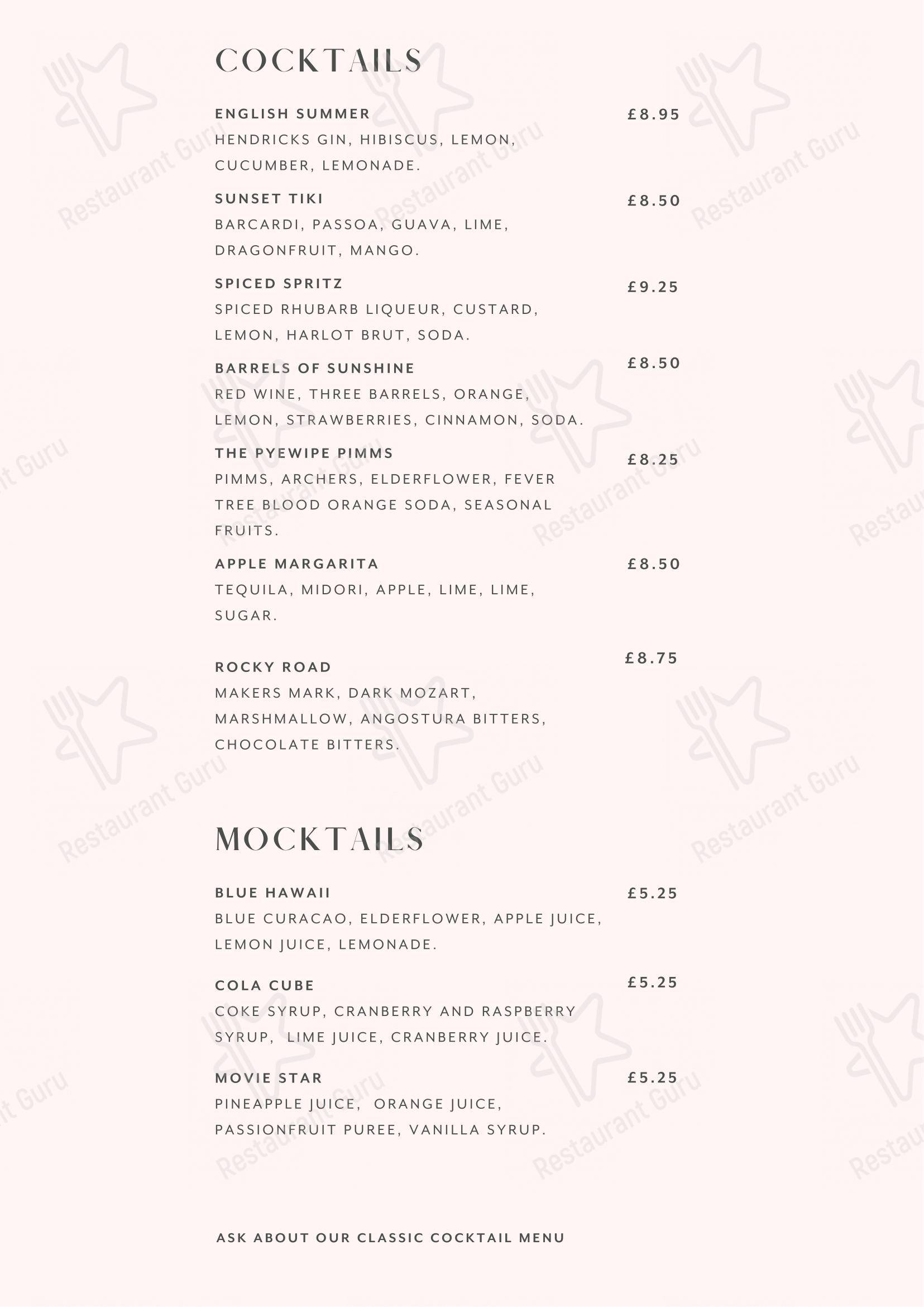 Menu at The Pyewipe Inn pub & bar, Lincoln