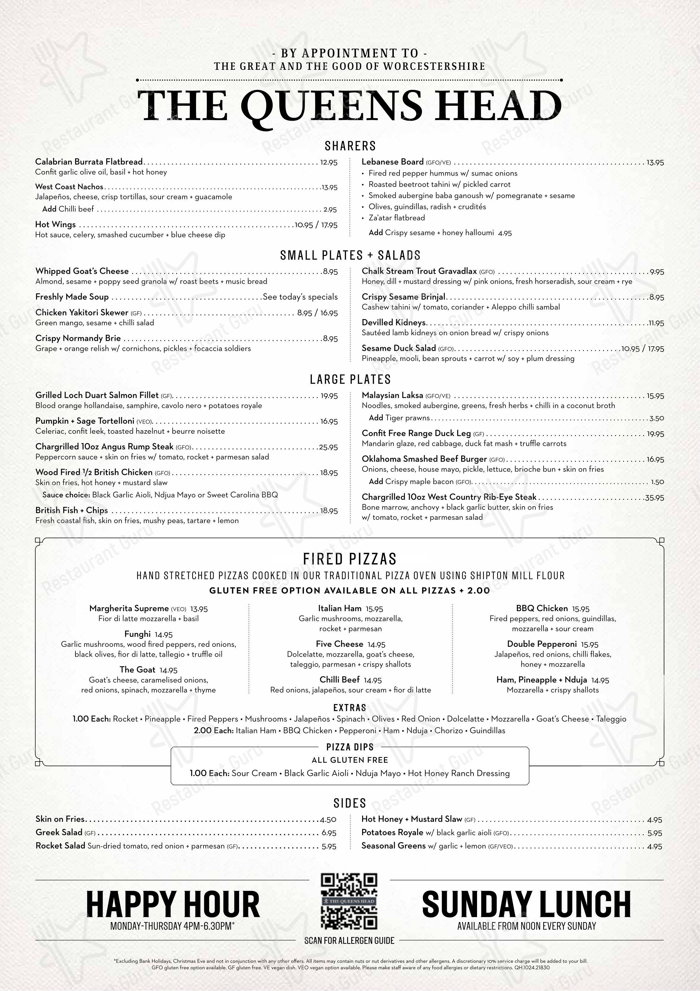 Menu at The Queens Head pub & bar, Bromsgrove, Sugarbrook Ln
