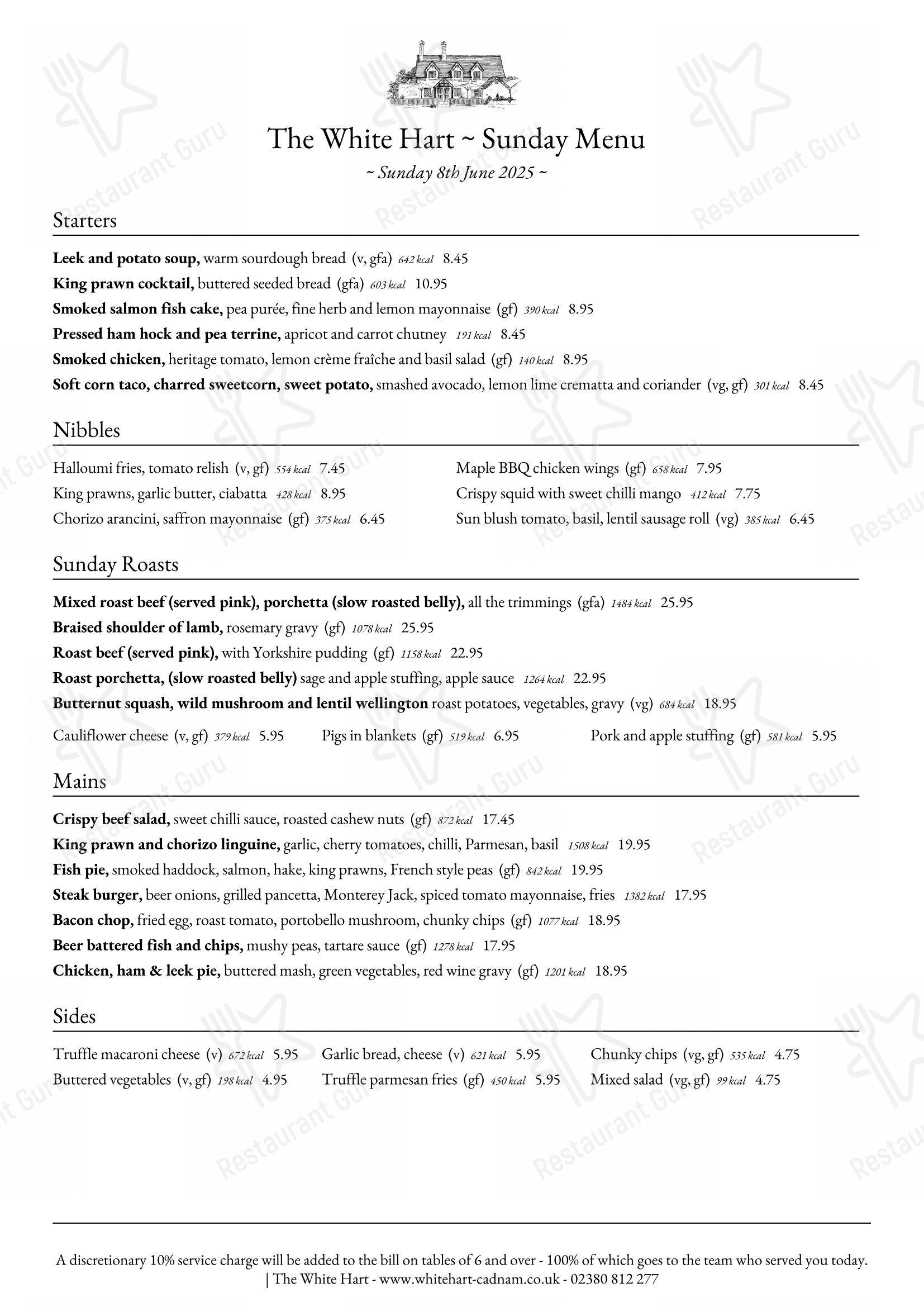Menu at The White Hart pub & bar, Copythorne