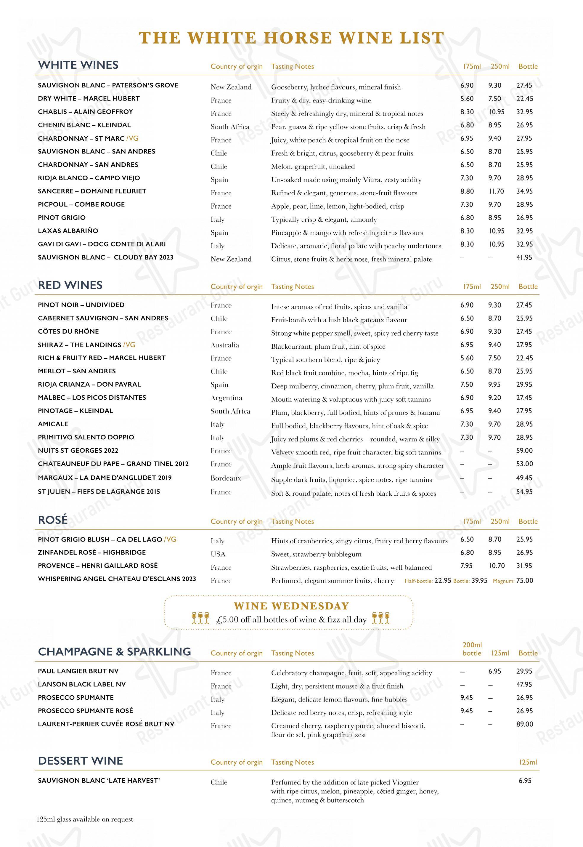Menu at The White Horse pub & bar, Southill, High St