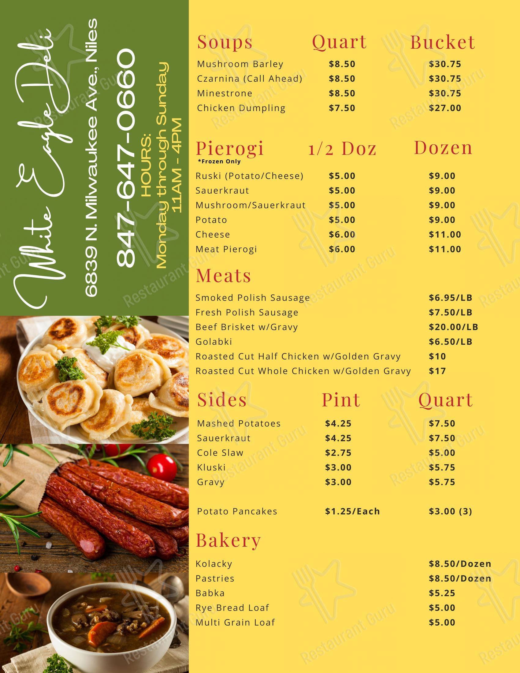 Menu at White Eagle Deli & Bakery, Niles