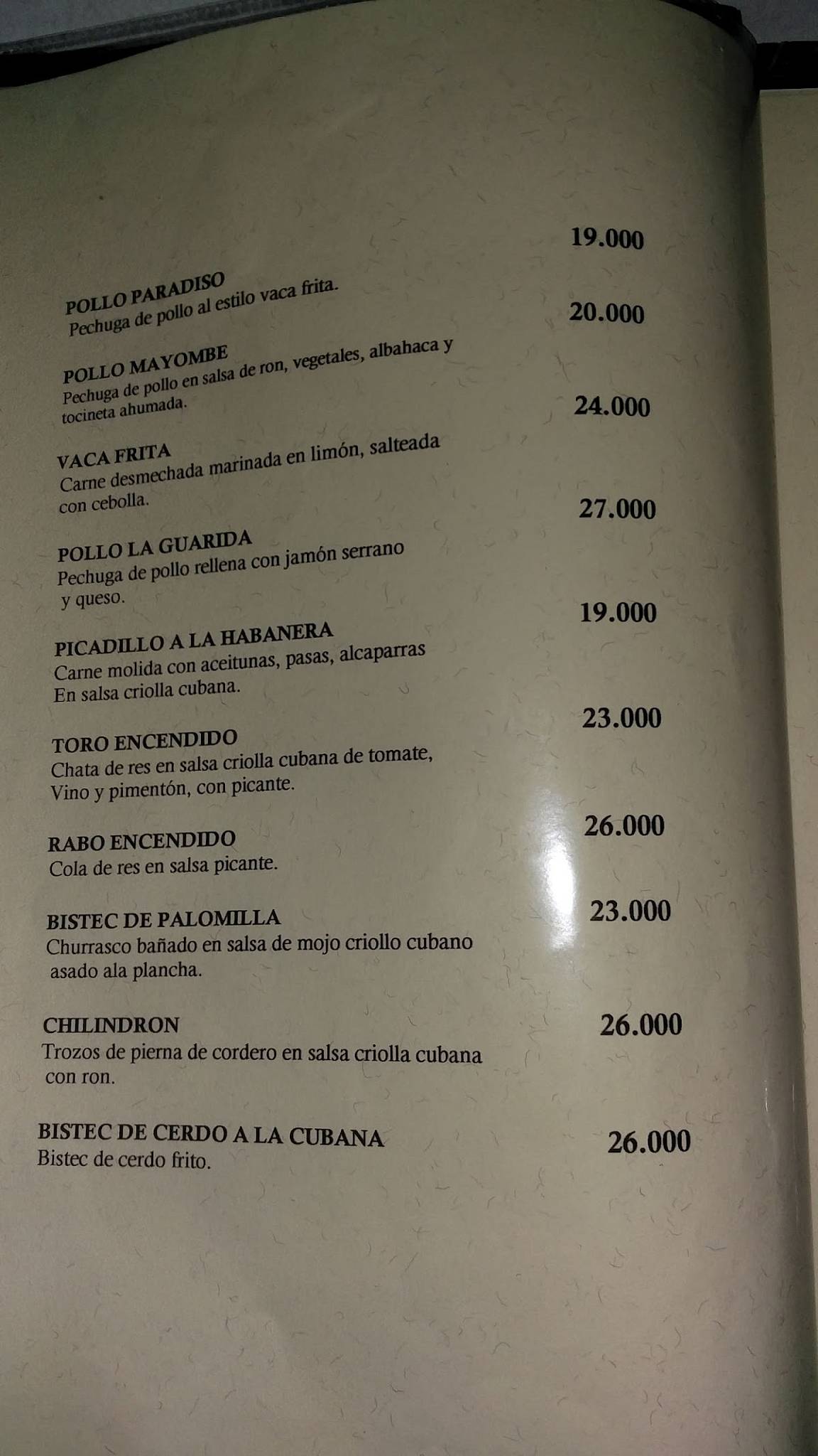 Carta de Restaurante Moros y Cristianos, Bogotá, Cl 7 #5-30