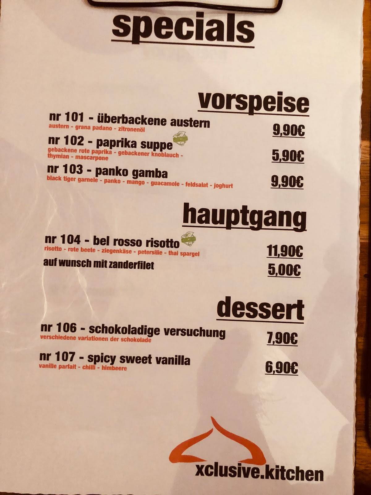 Speisekarte von xclusive kitchen restaurant, Unna