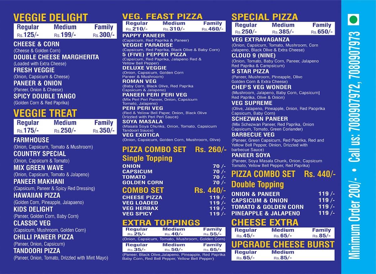 Menu at pizza point, Deoria