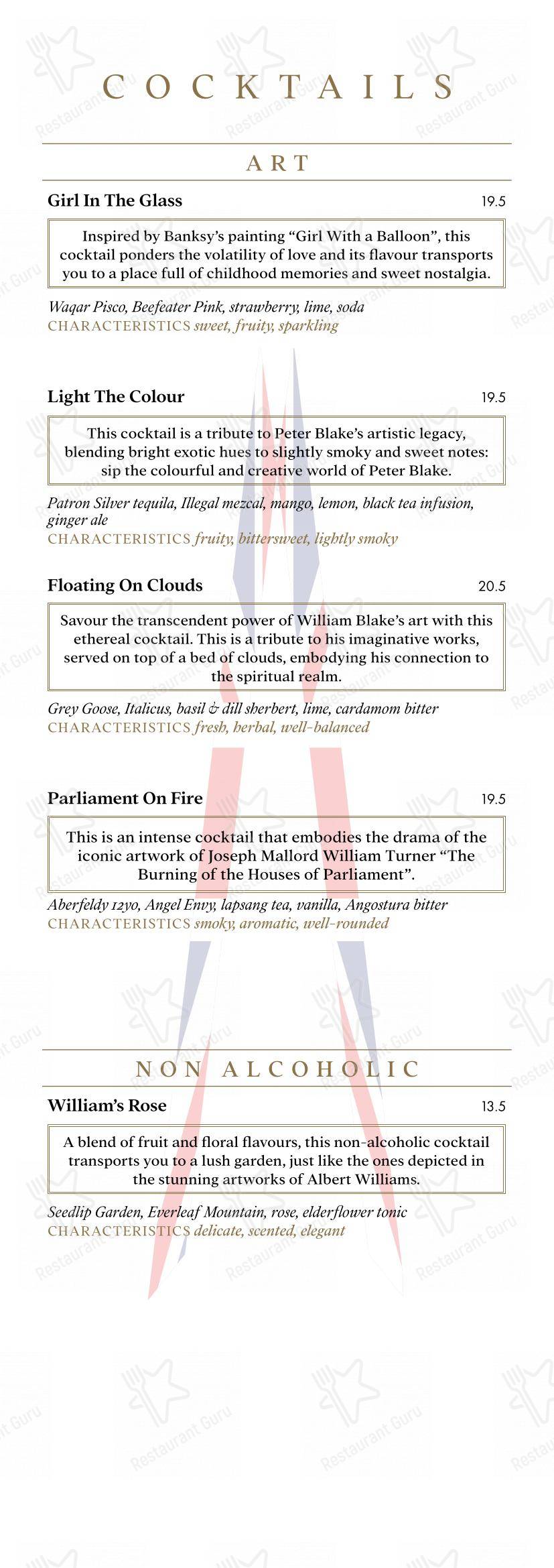 Menu at Aqua Shard pub & bar, London, Level 31
