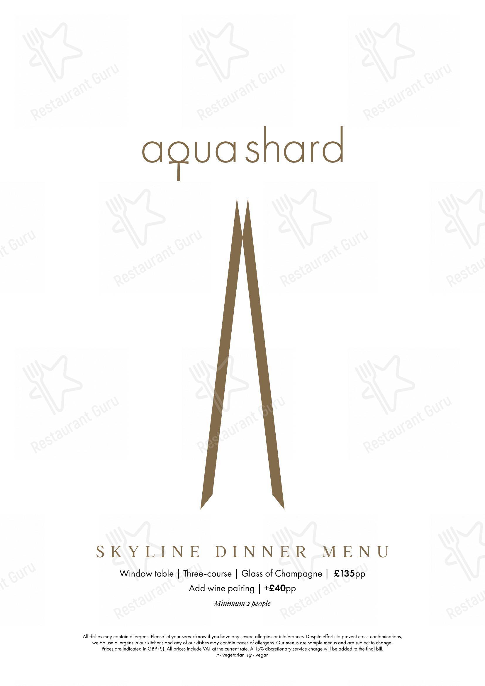 Menu at Aqua Shard pub & bar, London, Level 31