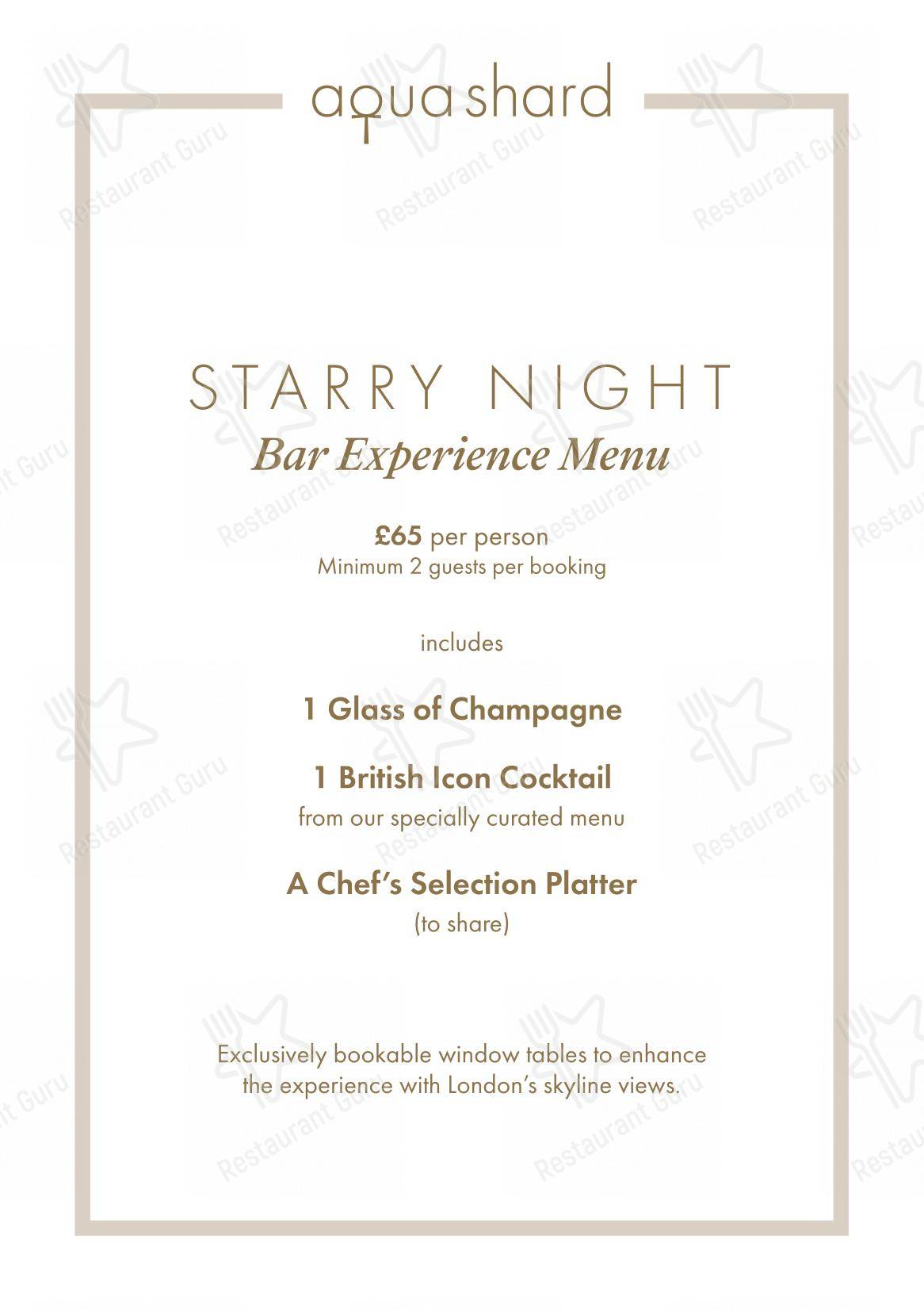 Menu at Aqua Shard pub & bar, London, Level 31