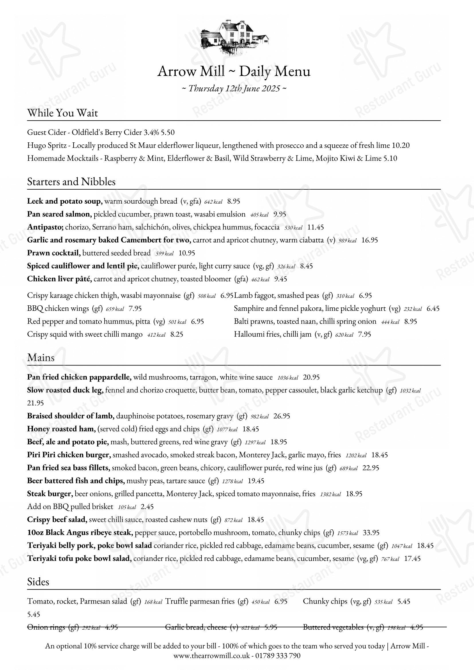 Menu at Arrow Mill pub & bar, Alcester, Arrow