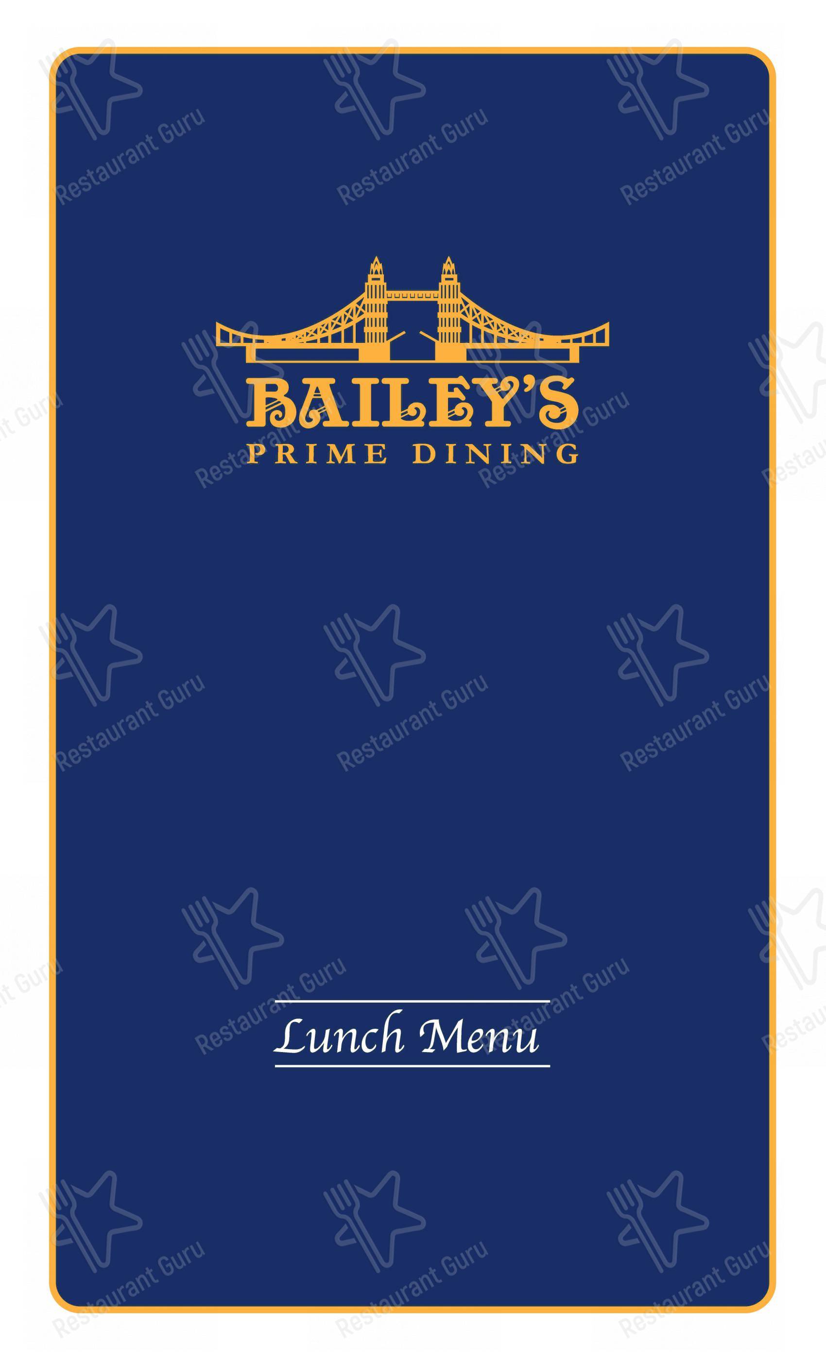 Menu at Bailey's Restaurant, Winnipeg, 185 Lombard Ave
