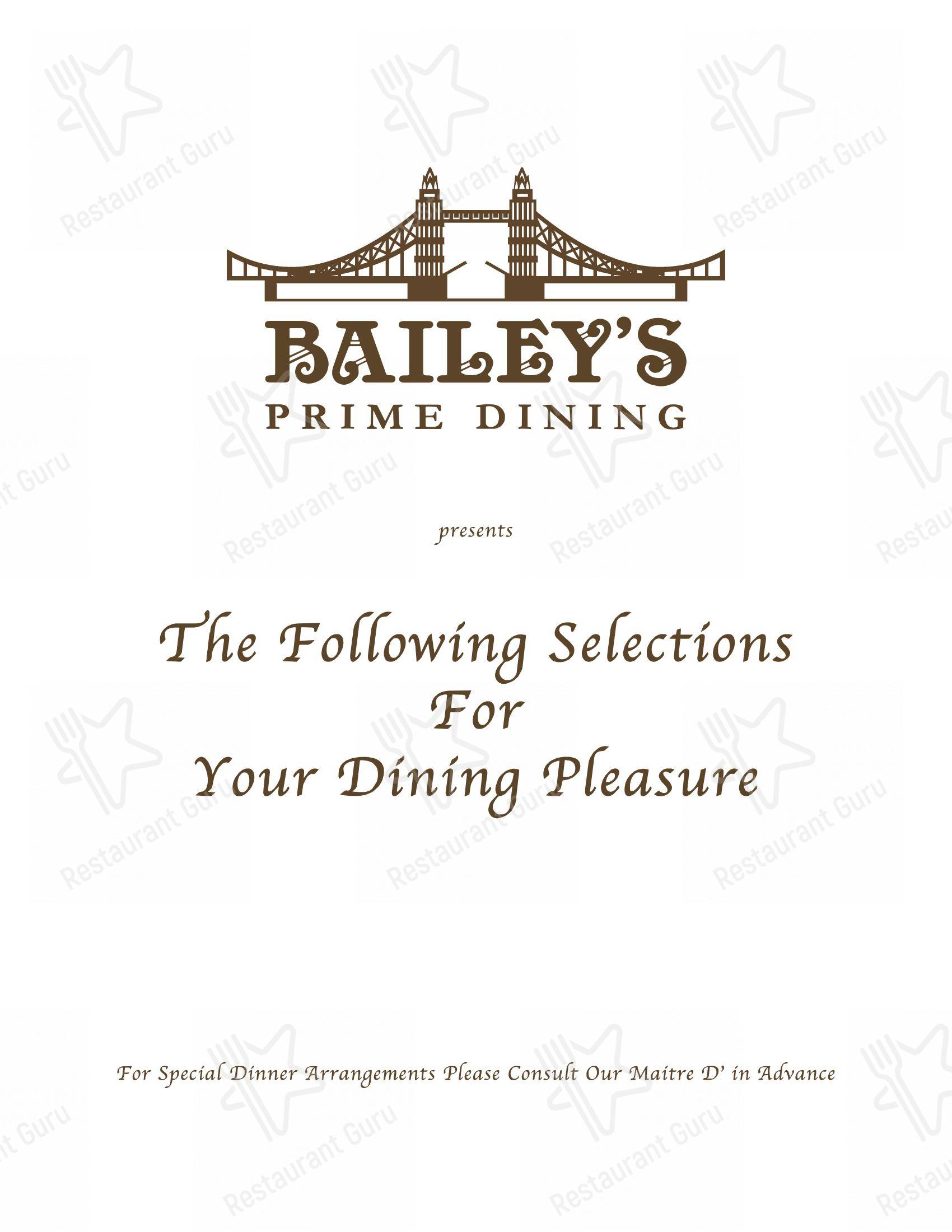 Menu at Bailey's Restaurant, Winnipeg, 185 Lombard Ave
