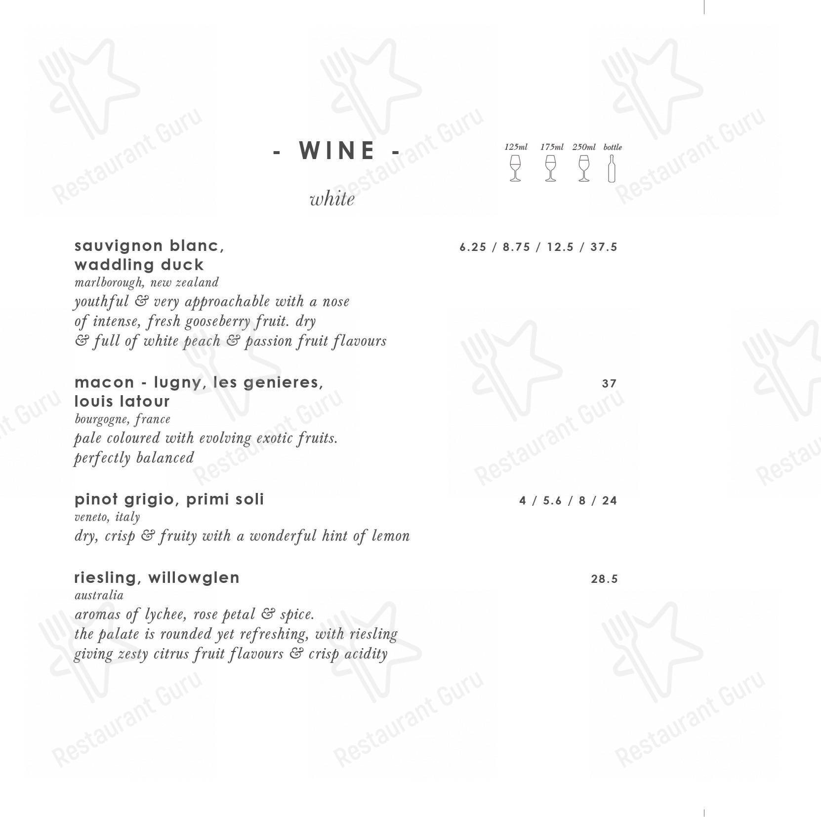 Menu at Barluga, Newcastle upon Tyne, 35 Grey St