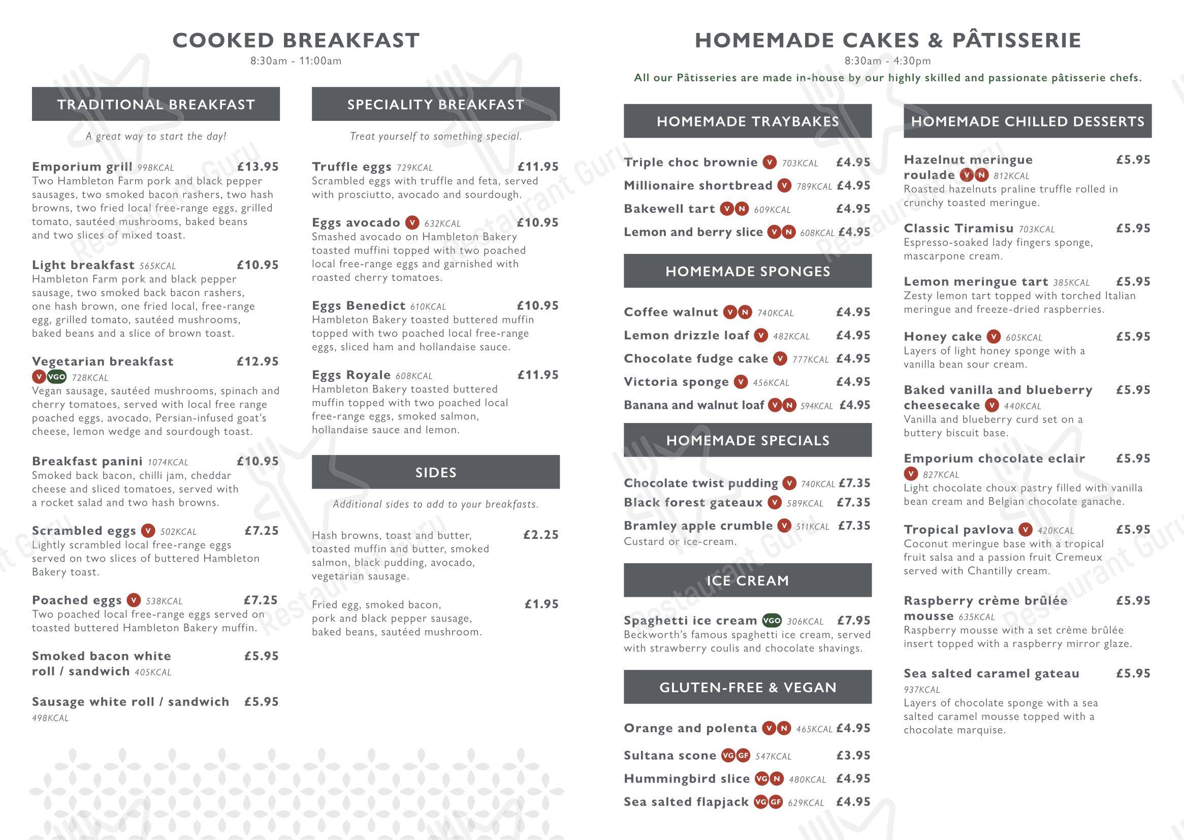Menu at Beckworth Emporium cafe, Northampton