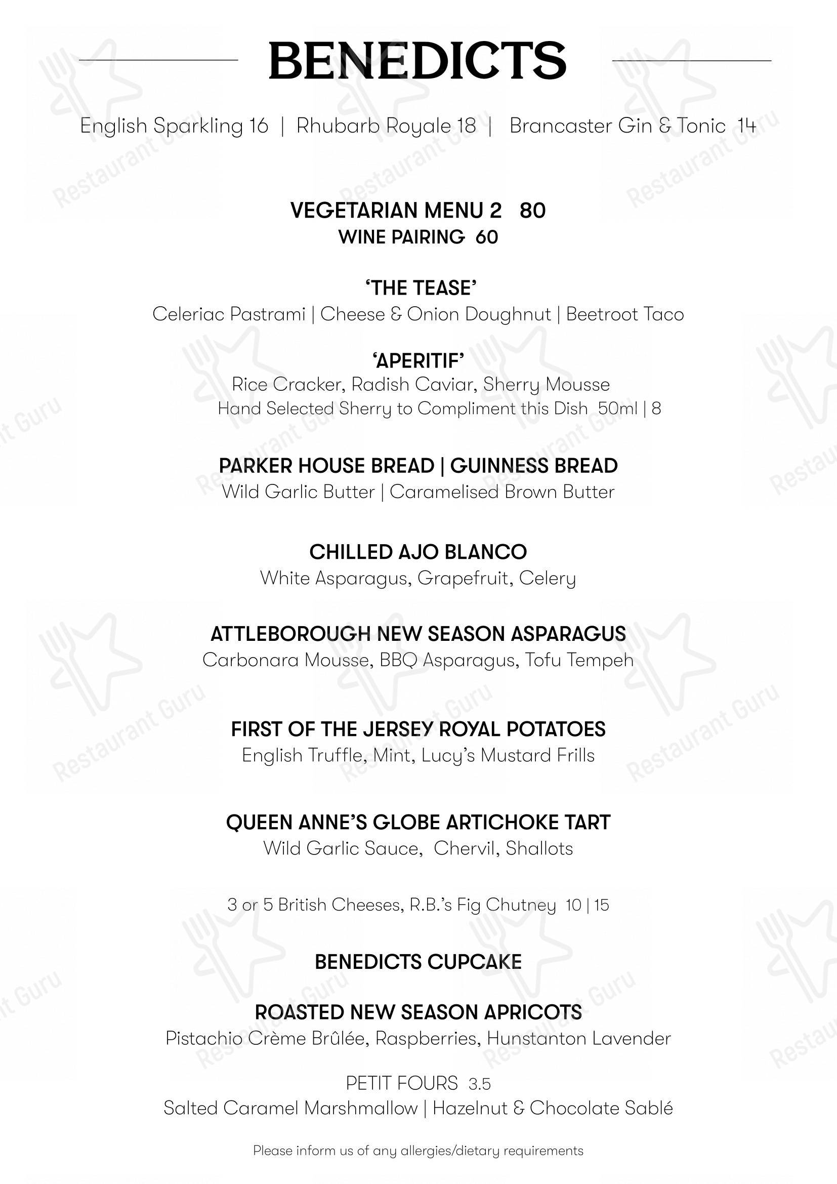 Menu at Benedicts restaurant, Norwich, 9 St Benedicts St
