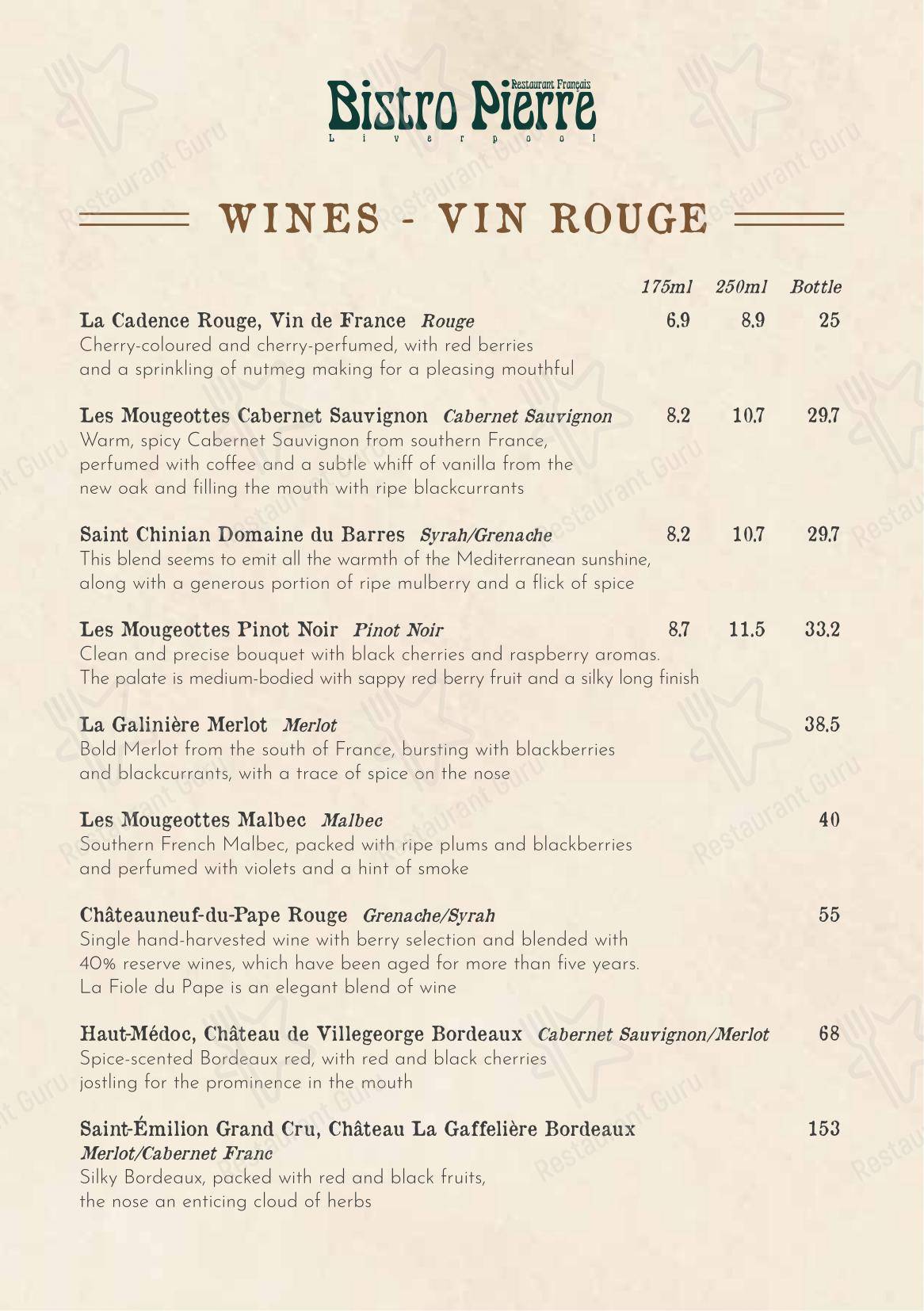Menu at Bistro Pierre LIVERPOOL CAVERN QUARTER pub & bar, Liverpool, 14 ...