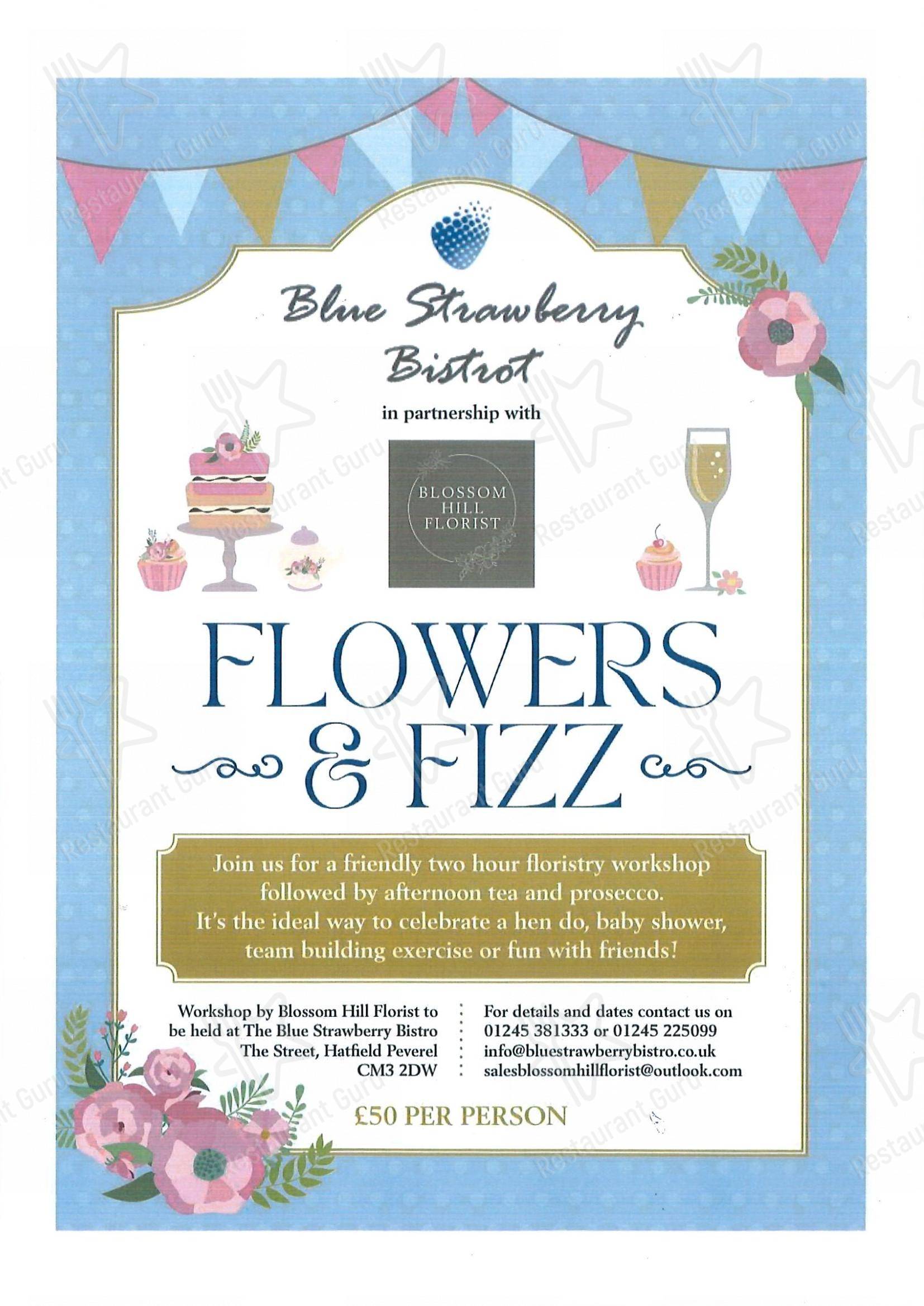 Menu at Blue Strawberry Bistro restaurant, Hatfield Peverel