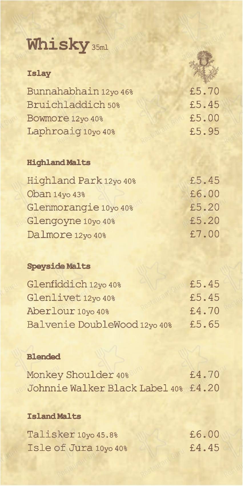 Menu at Cafe Continental, Gourock, 40 Kempock St