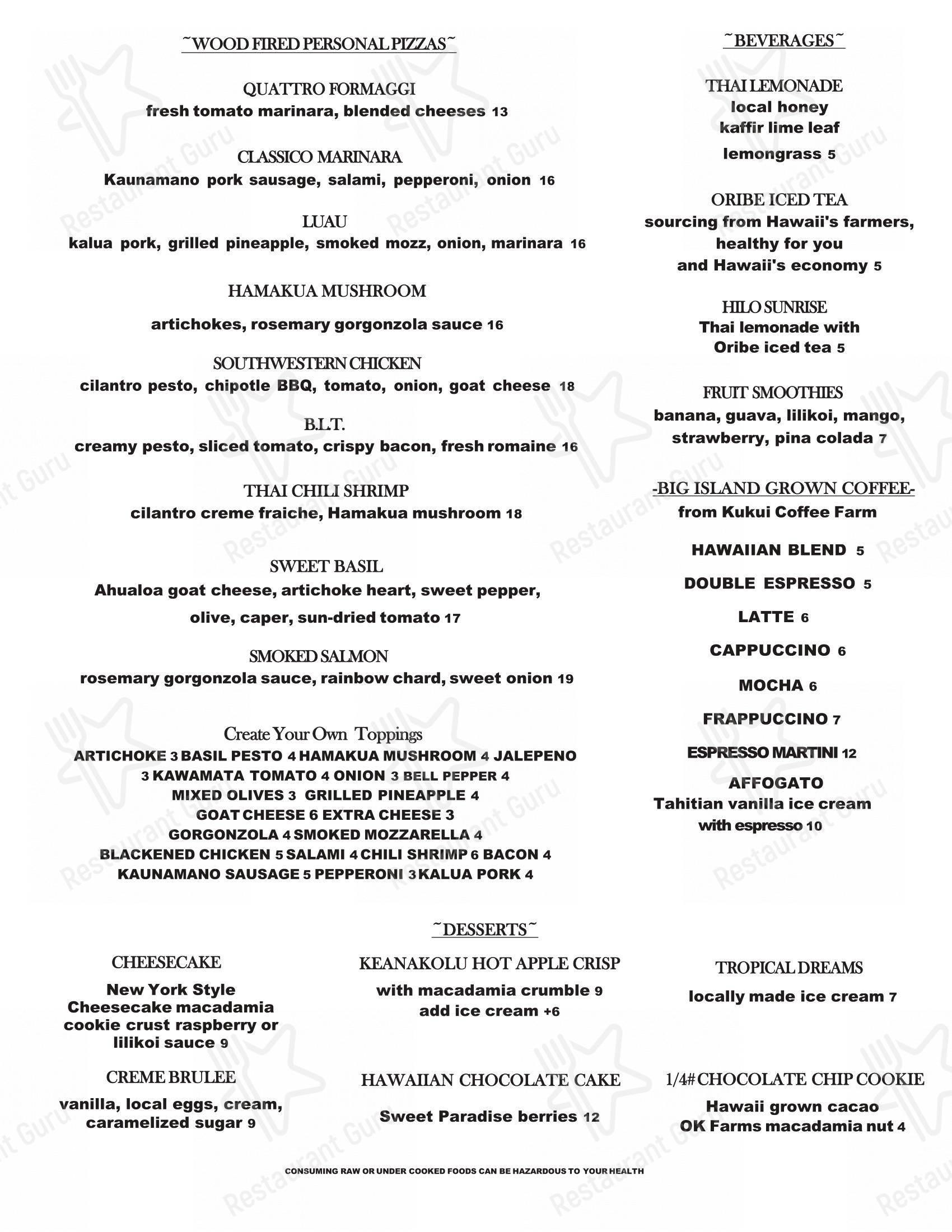 Menu at Cafe Pesto Hilo Bay, Hilo