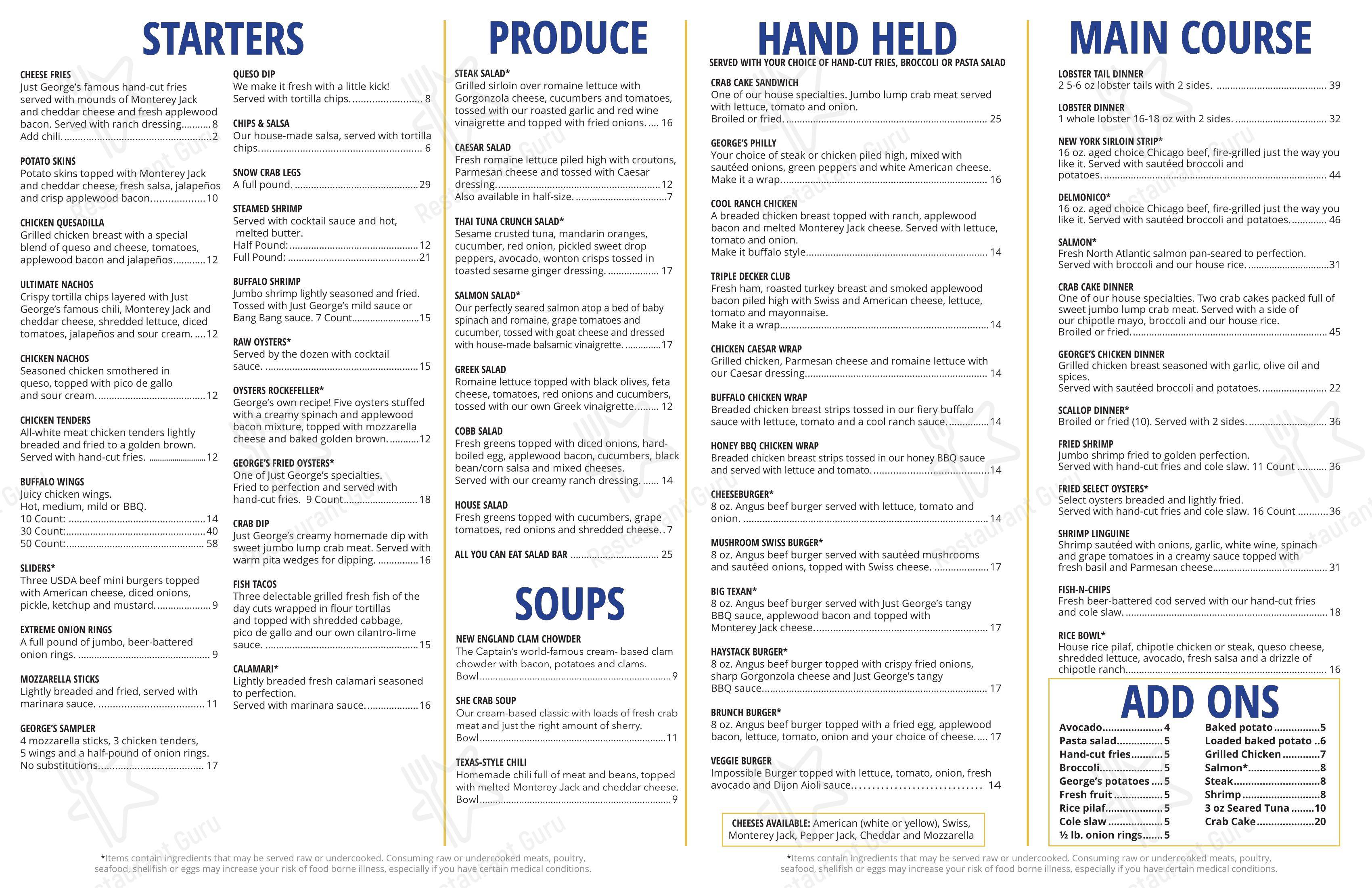 Menu at Captain George's Seafood Restaurant, Williamsburg