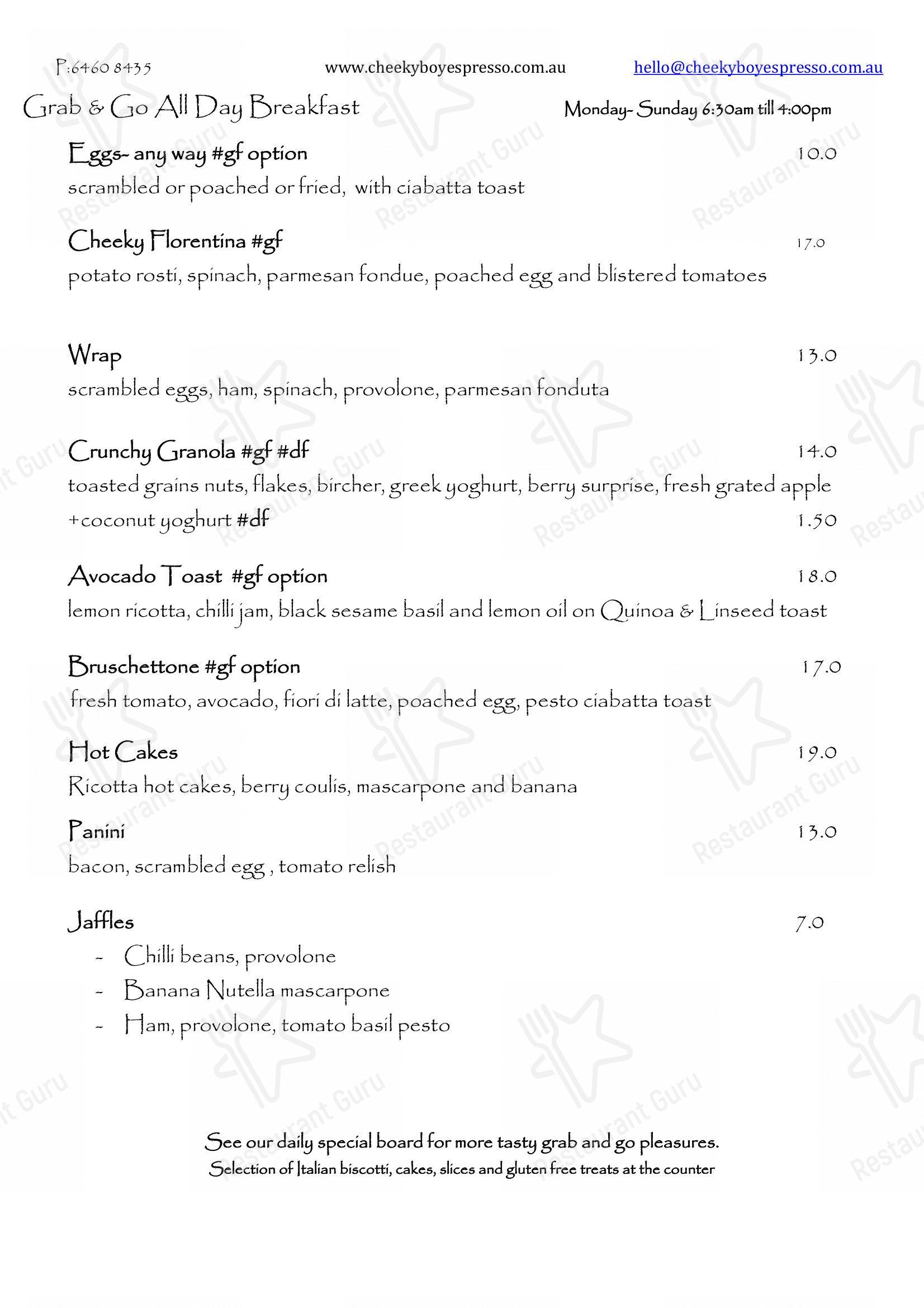 Menu at Cheeky Boy Espresso cafe, Applecross