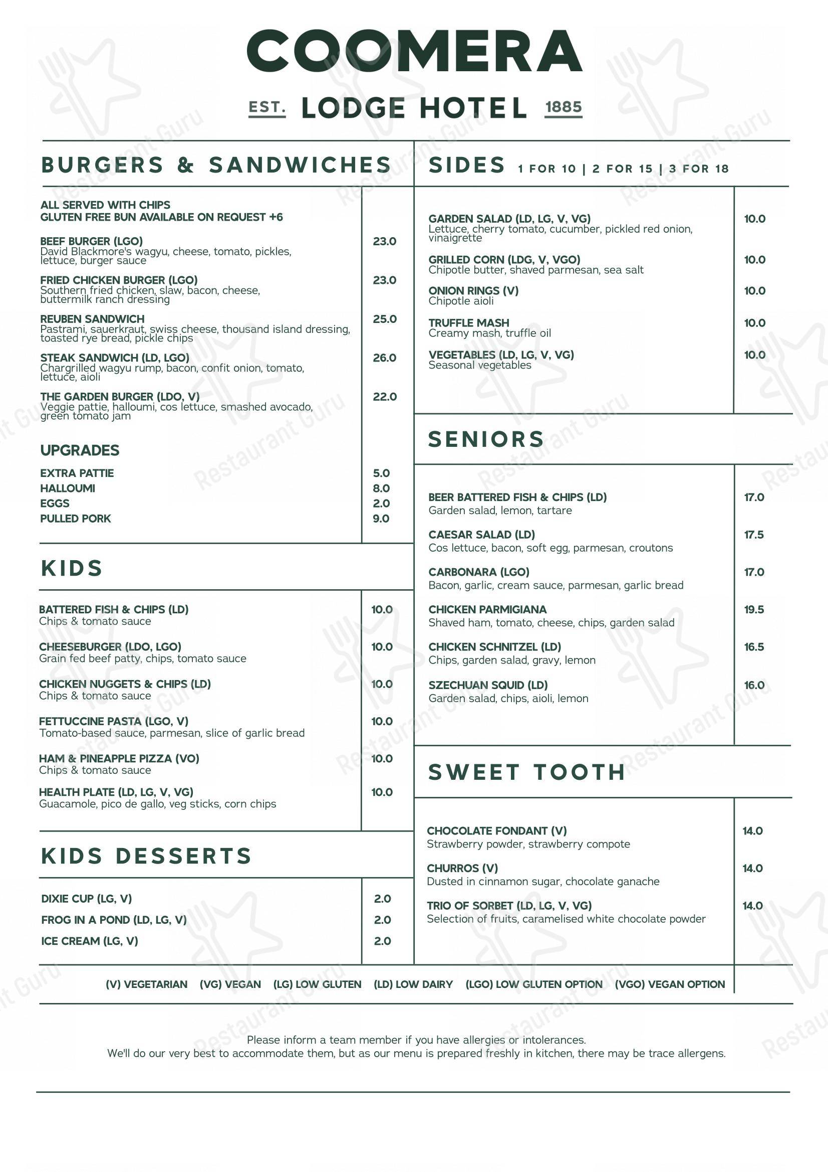 Menu at Coomera Lodge Hotel pub & bar, Oxenford