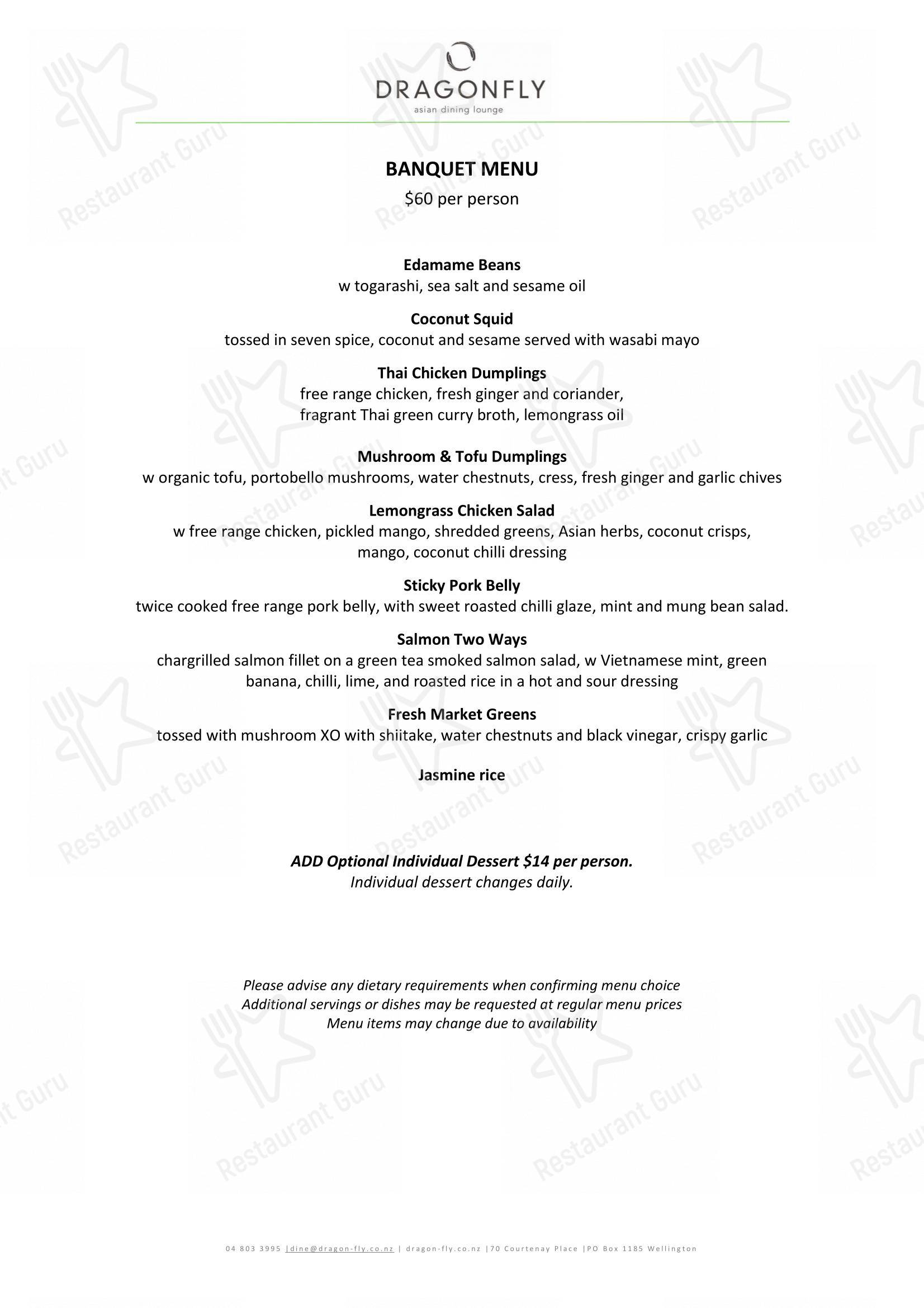 Menu at Dragonfly pub & bar, Wellington
