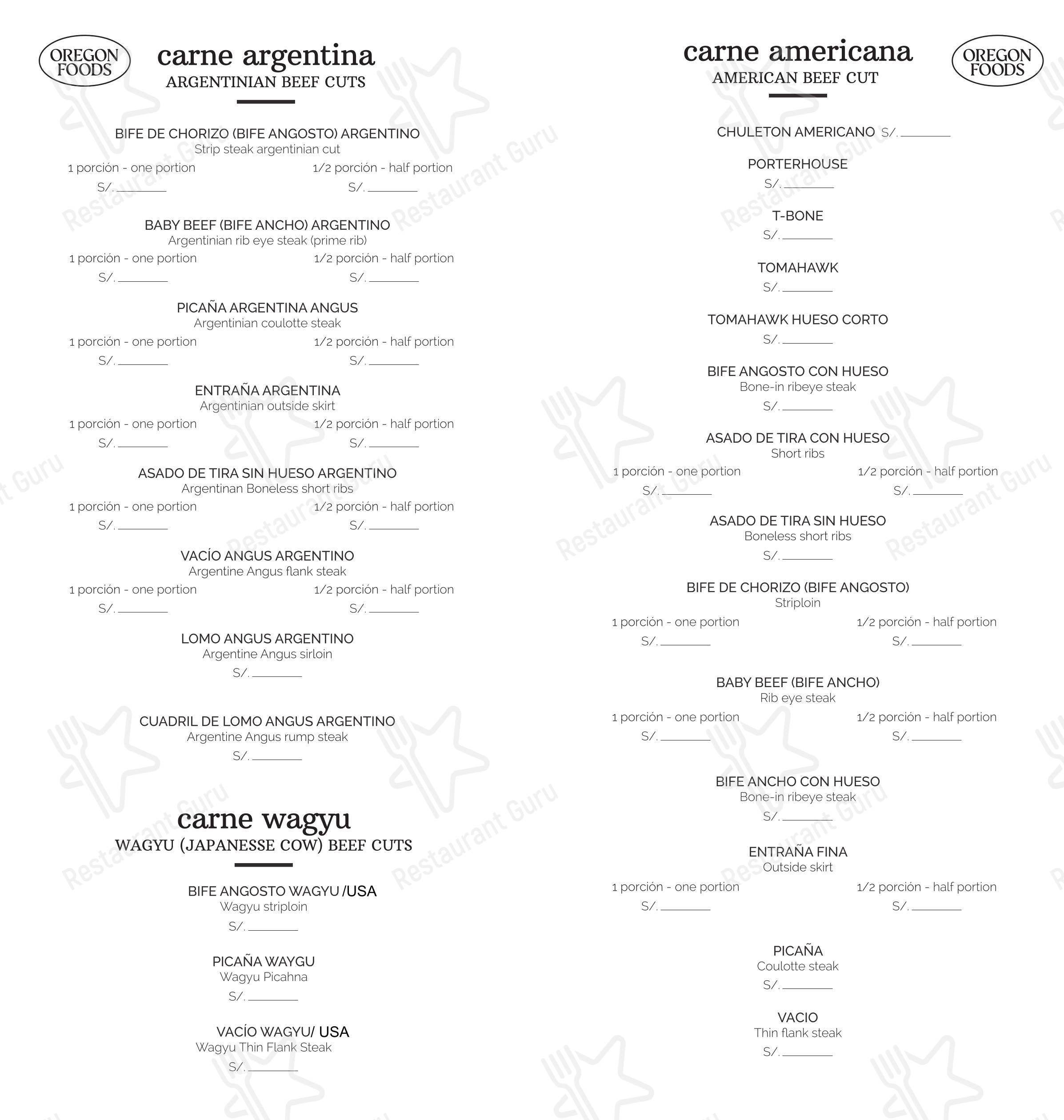 Carta del restaurante El Charrúa, La Molina