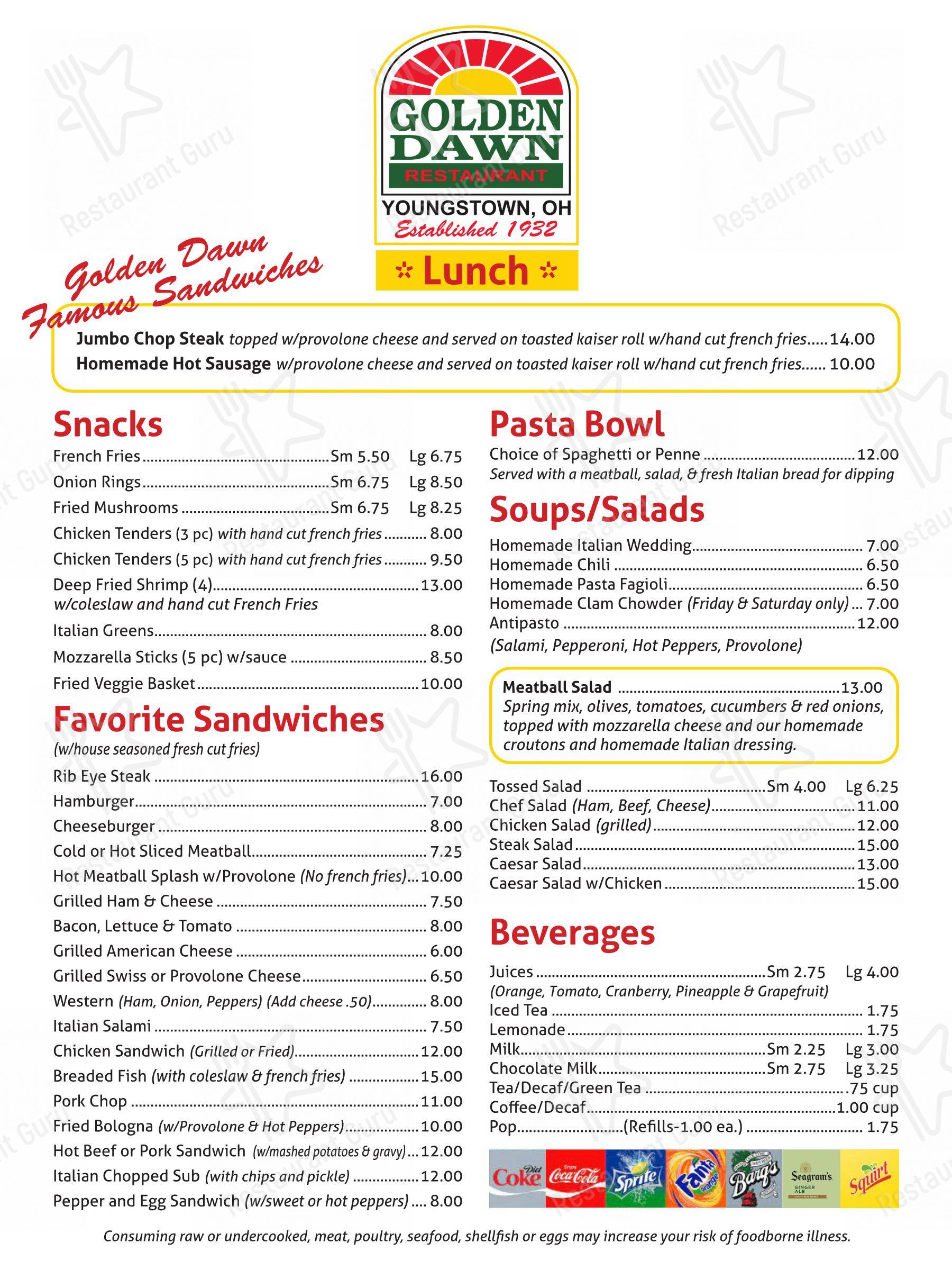 Menu at Golden Dawn Restaurant, Youngstown