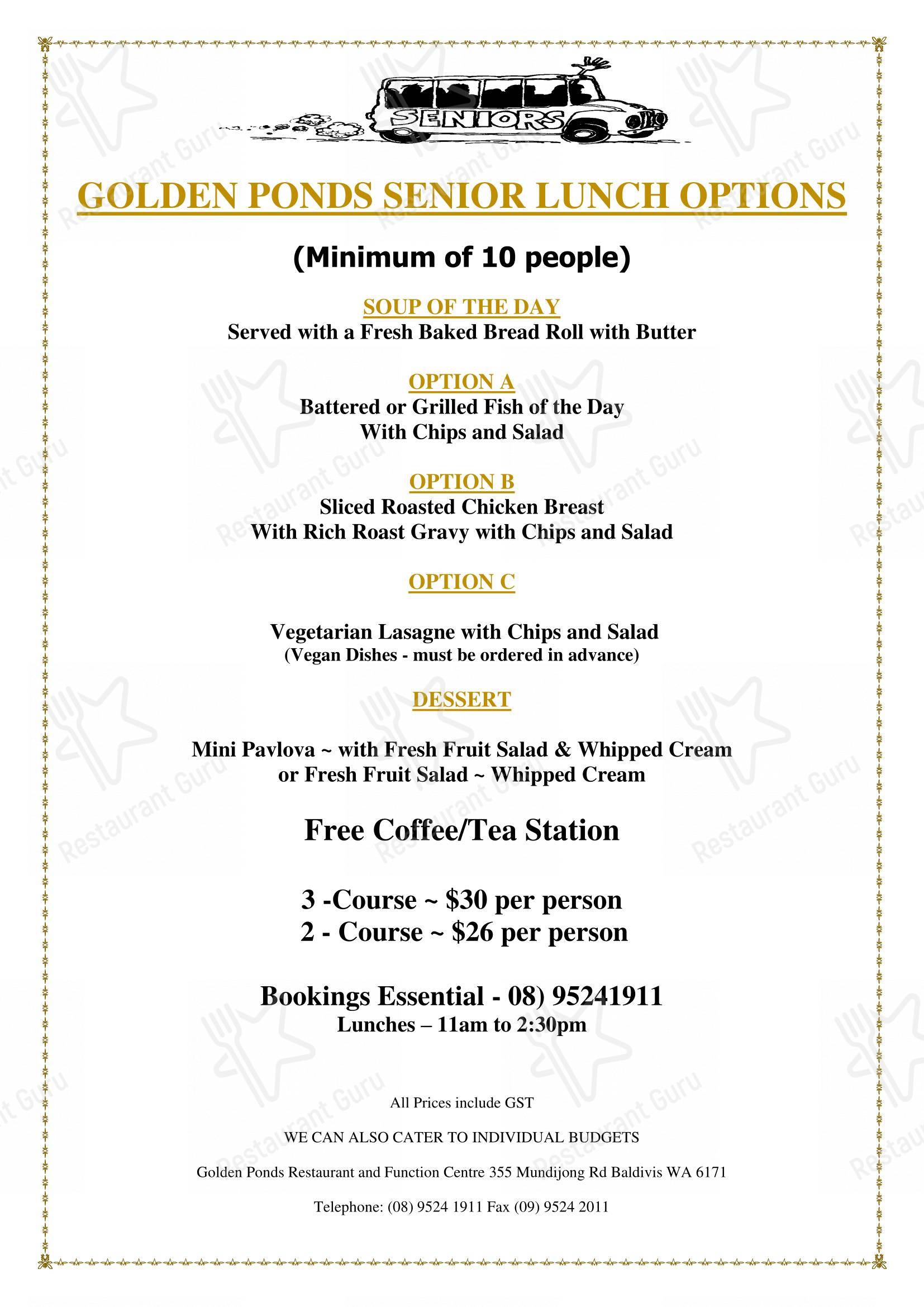Menu at Golden Ponds pub & bar, Baldivis