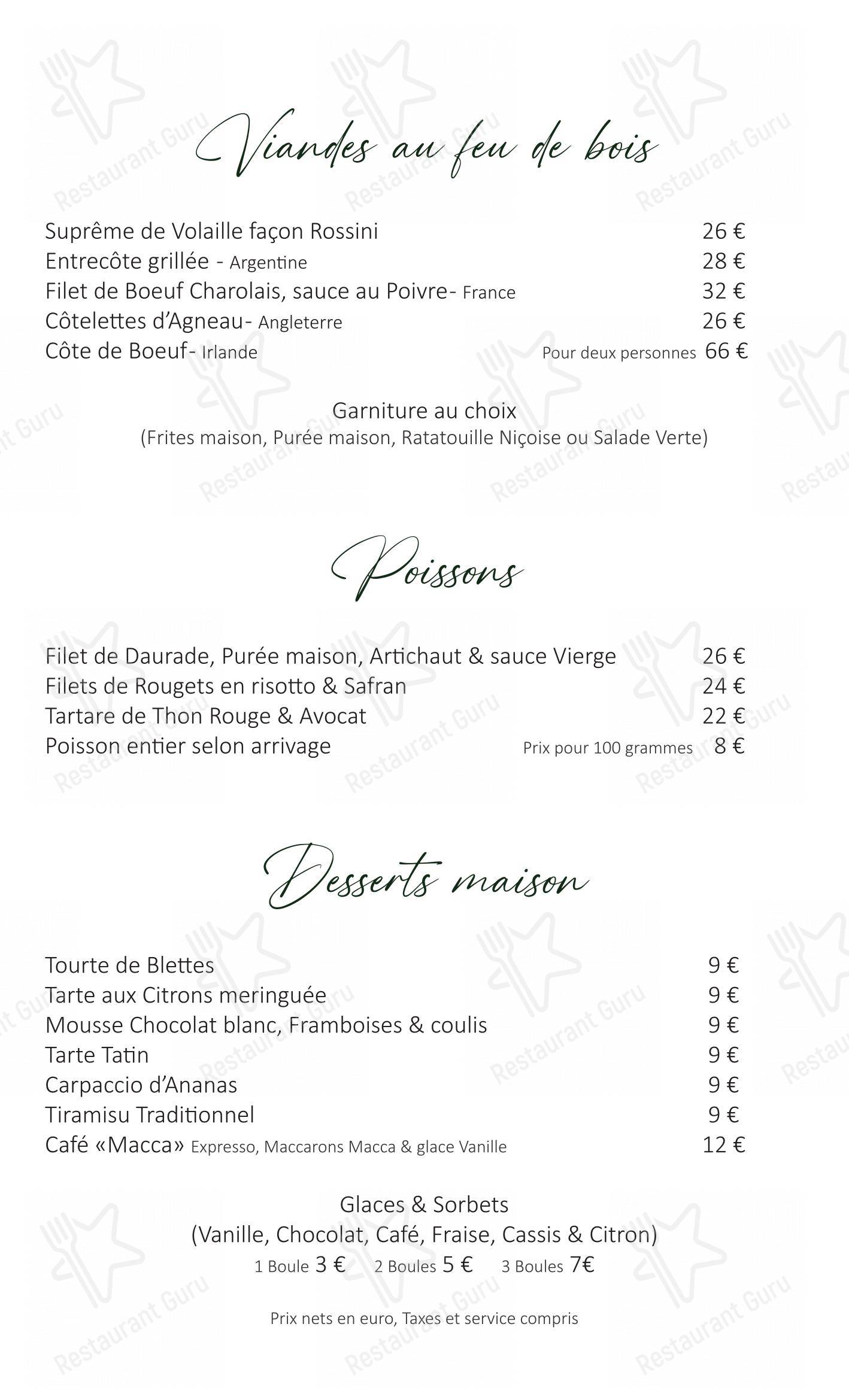 Menu au L'Autobus restaurant, Nice