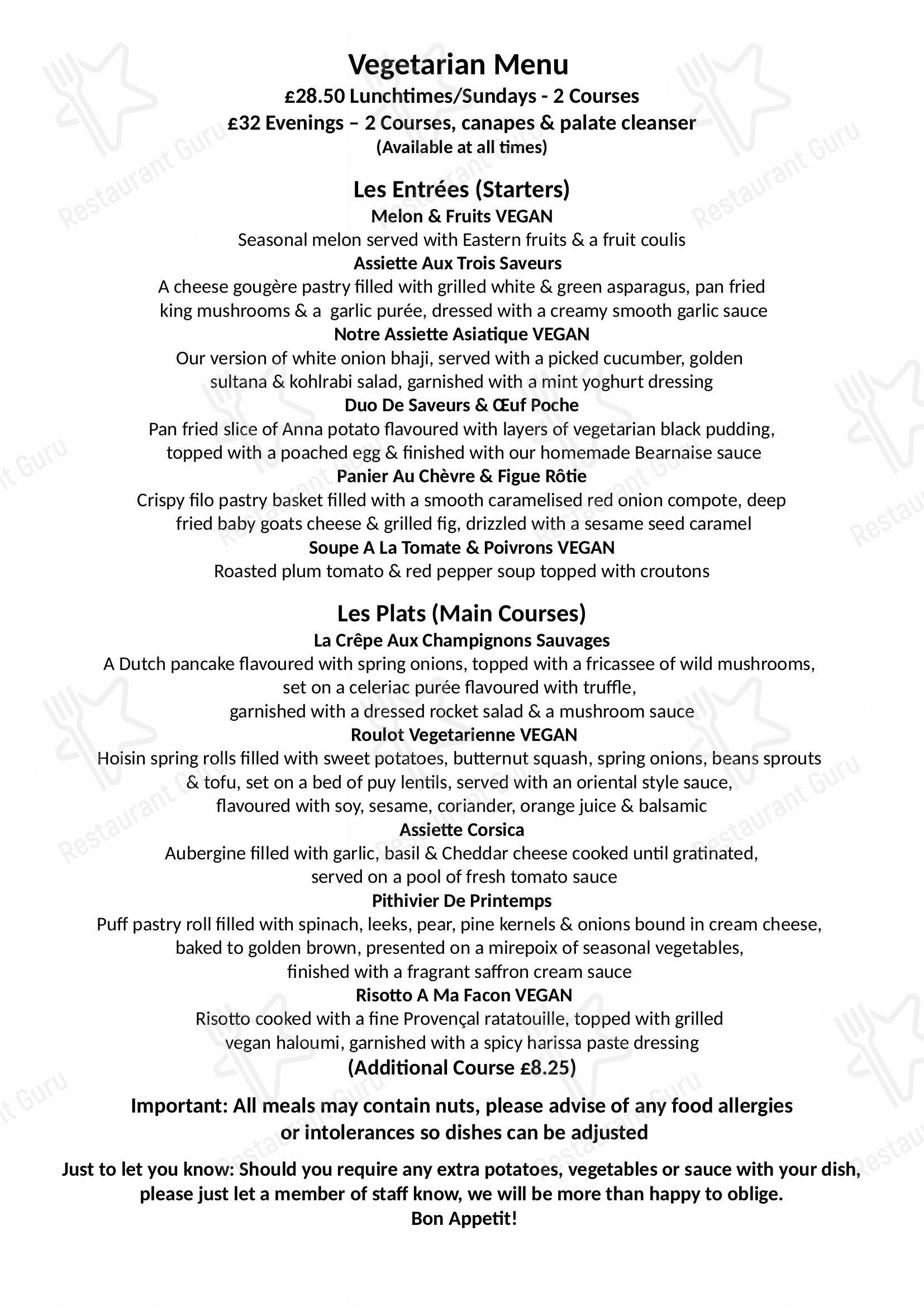 Menu at La Boheme restaurant, Lymm