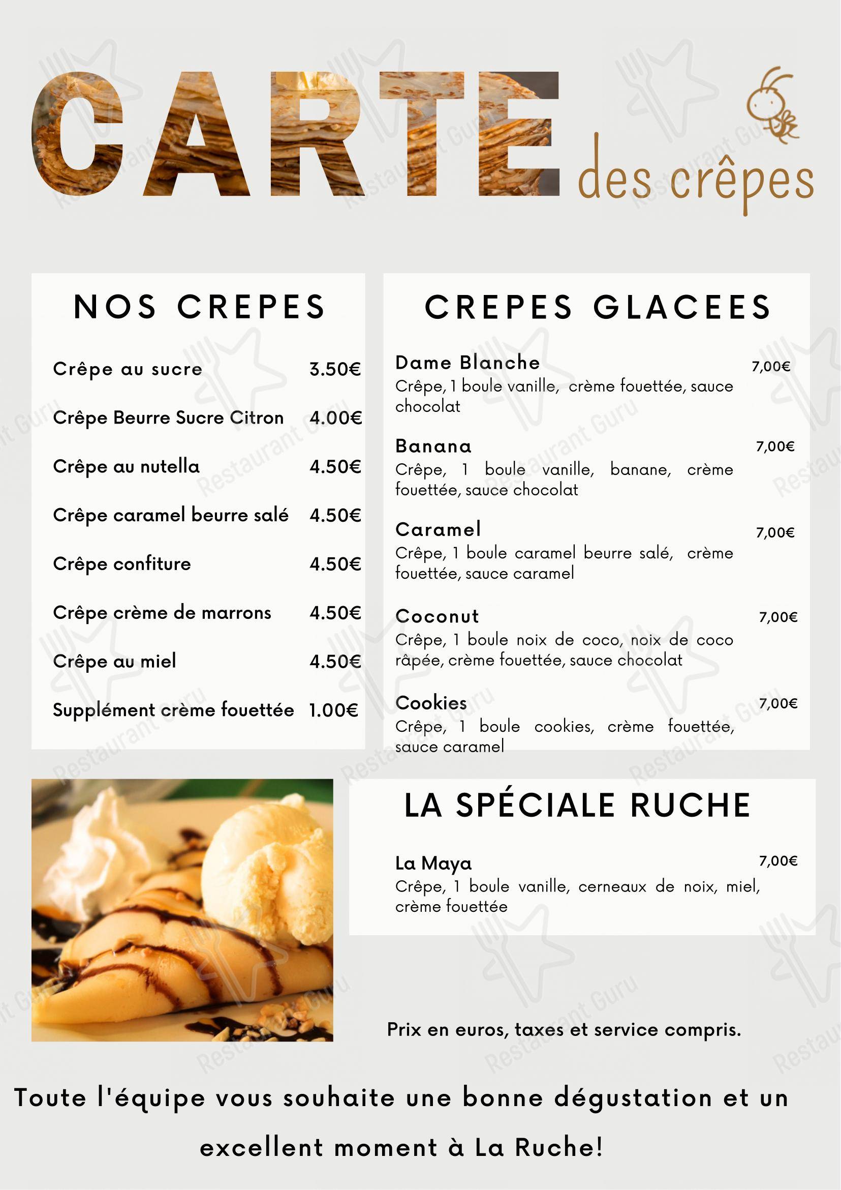 Menu au La Ruche restaurant, Rolleboise