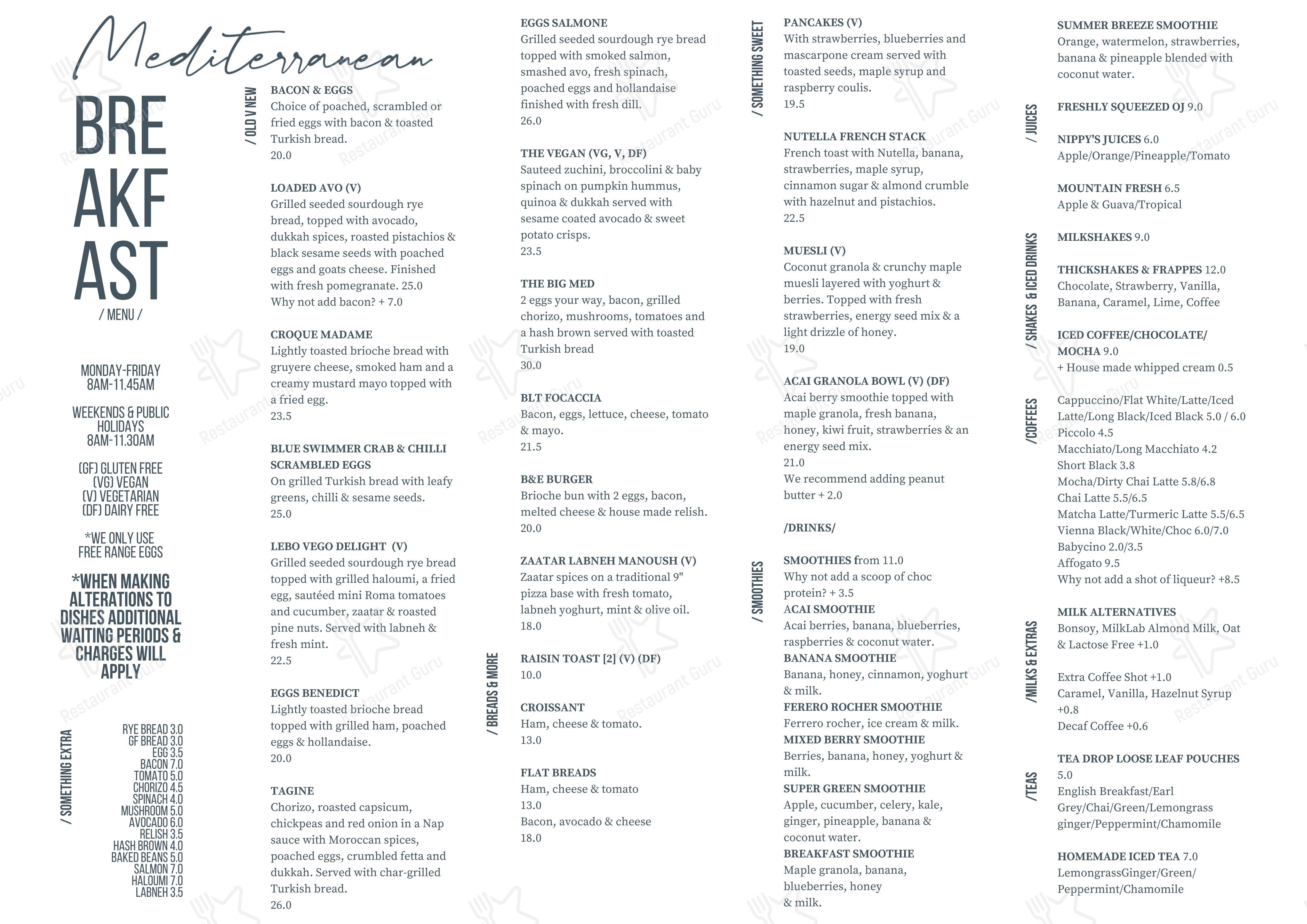 Menu at Mediterranean Cafe Ristorante, Glenelg South