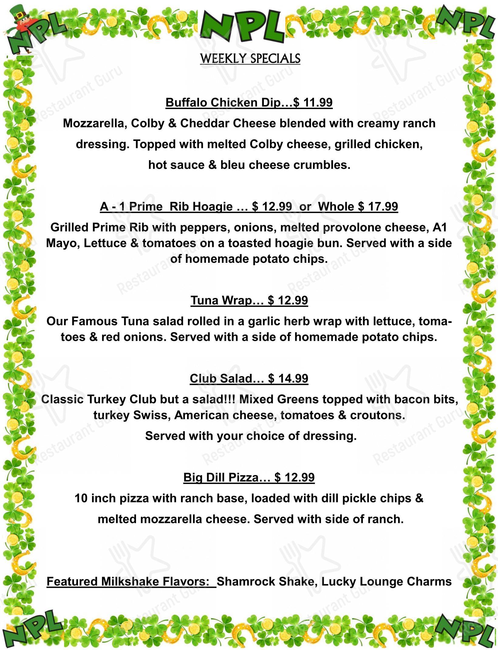 Menu at North Park Lounge McCandless restaurant, Pittsburgh, Babcock Blvd