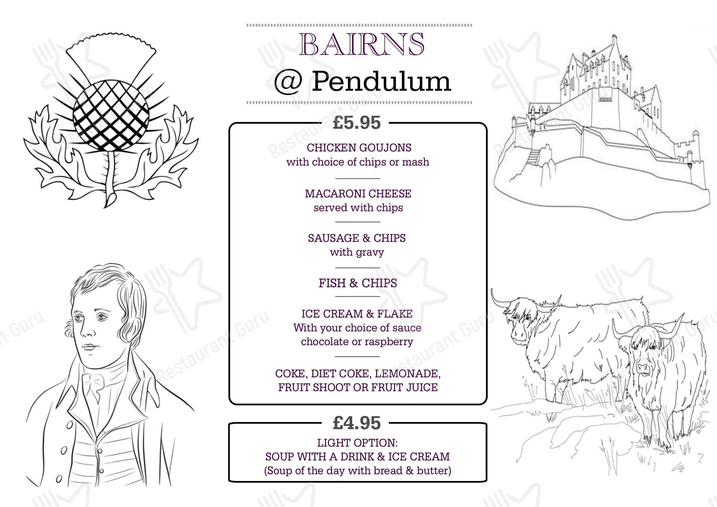 Menu at Pendulum Bar & Grill, Paisley