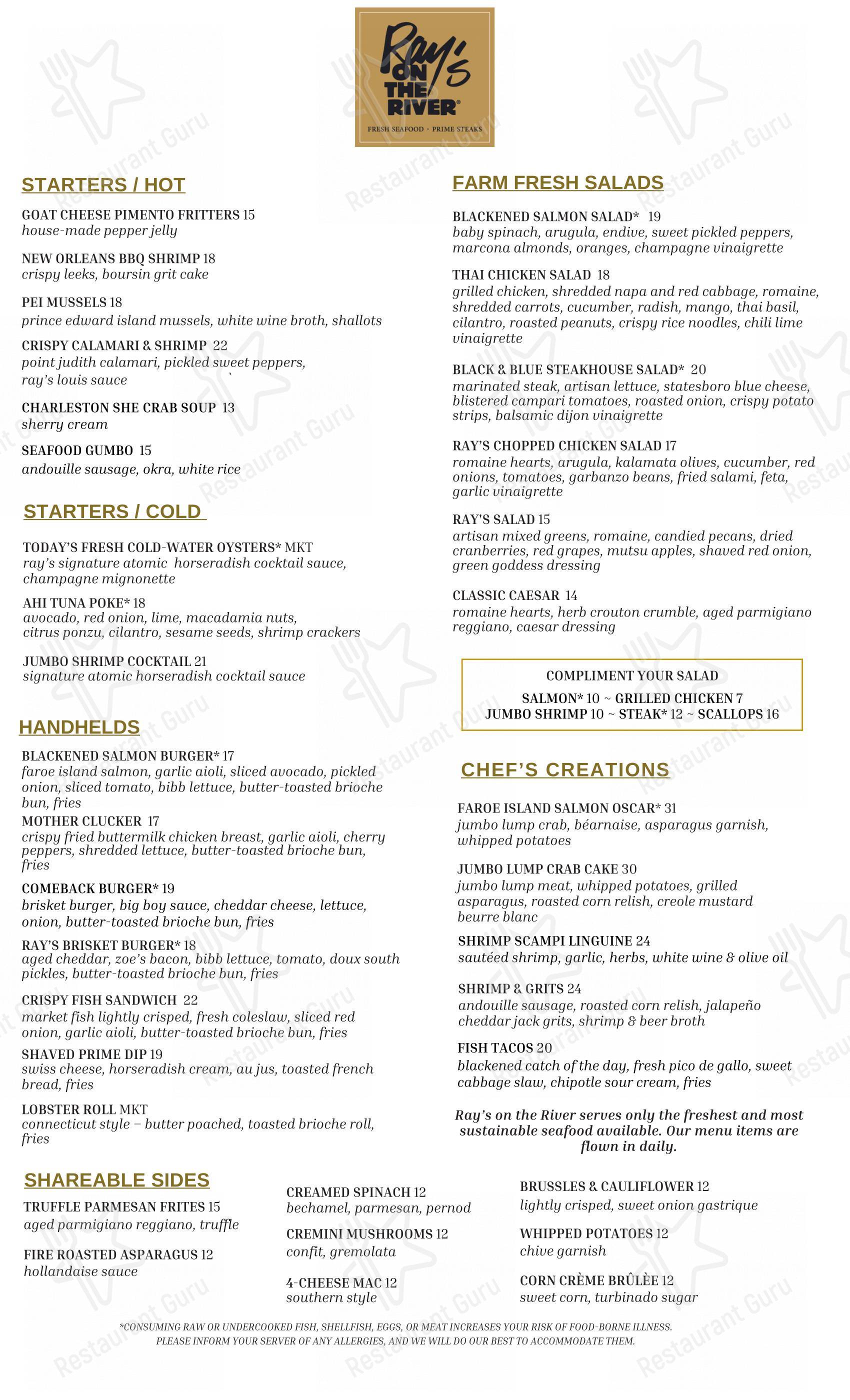 Menu at Ray's on the River steakhouse, Sandy Springs