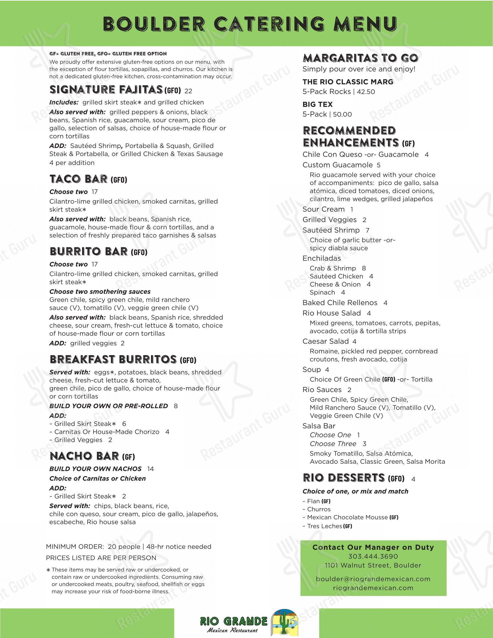 Menu at Rio Grande Mexican Restaurant, Fort Collins, 143 W Mountain Ave